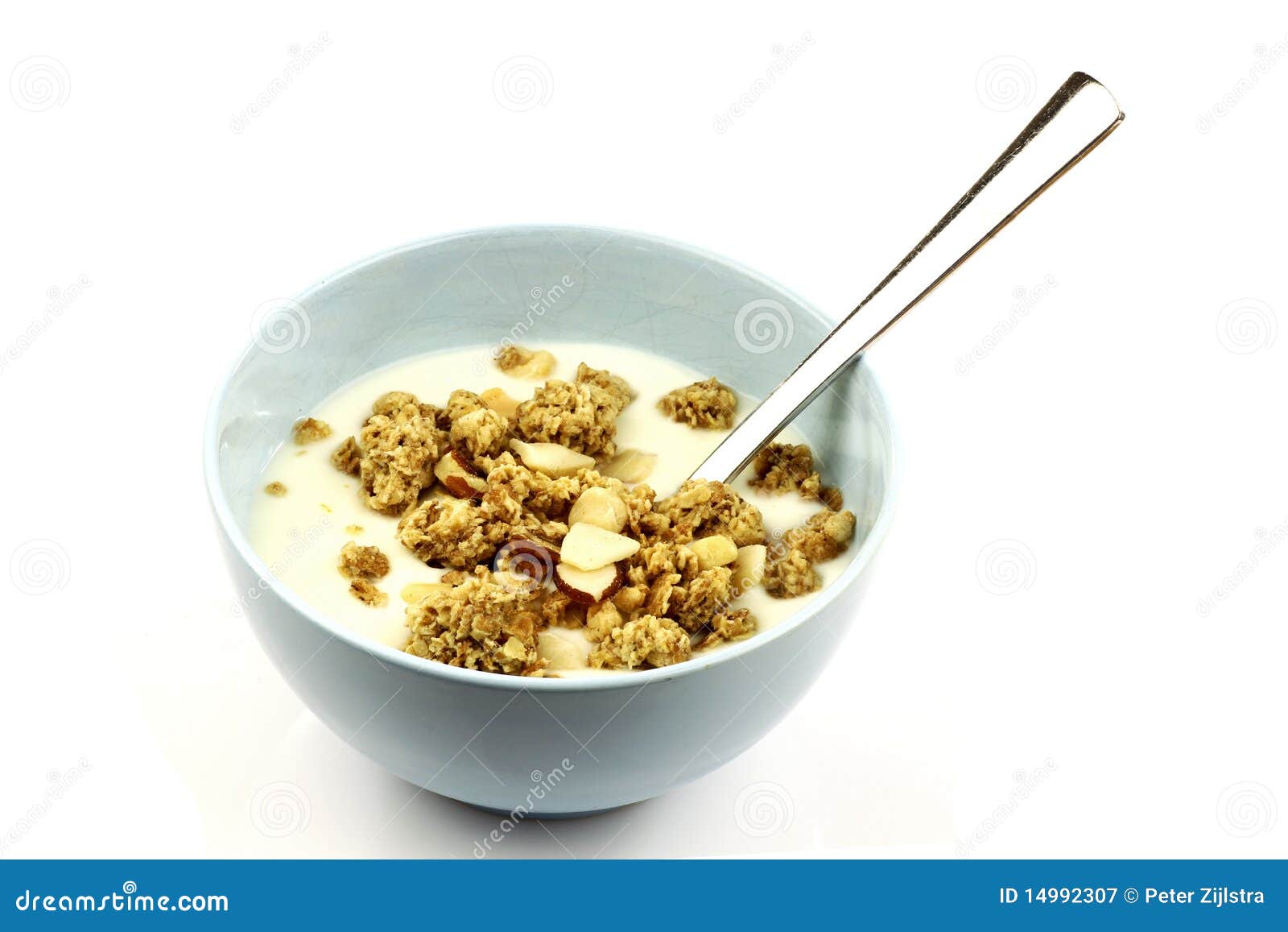Crunchy Breakfast Cerealsin a Blue Bowl Stock Image - Image of bowl ...