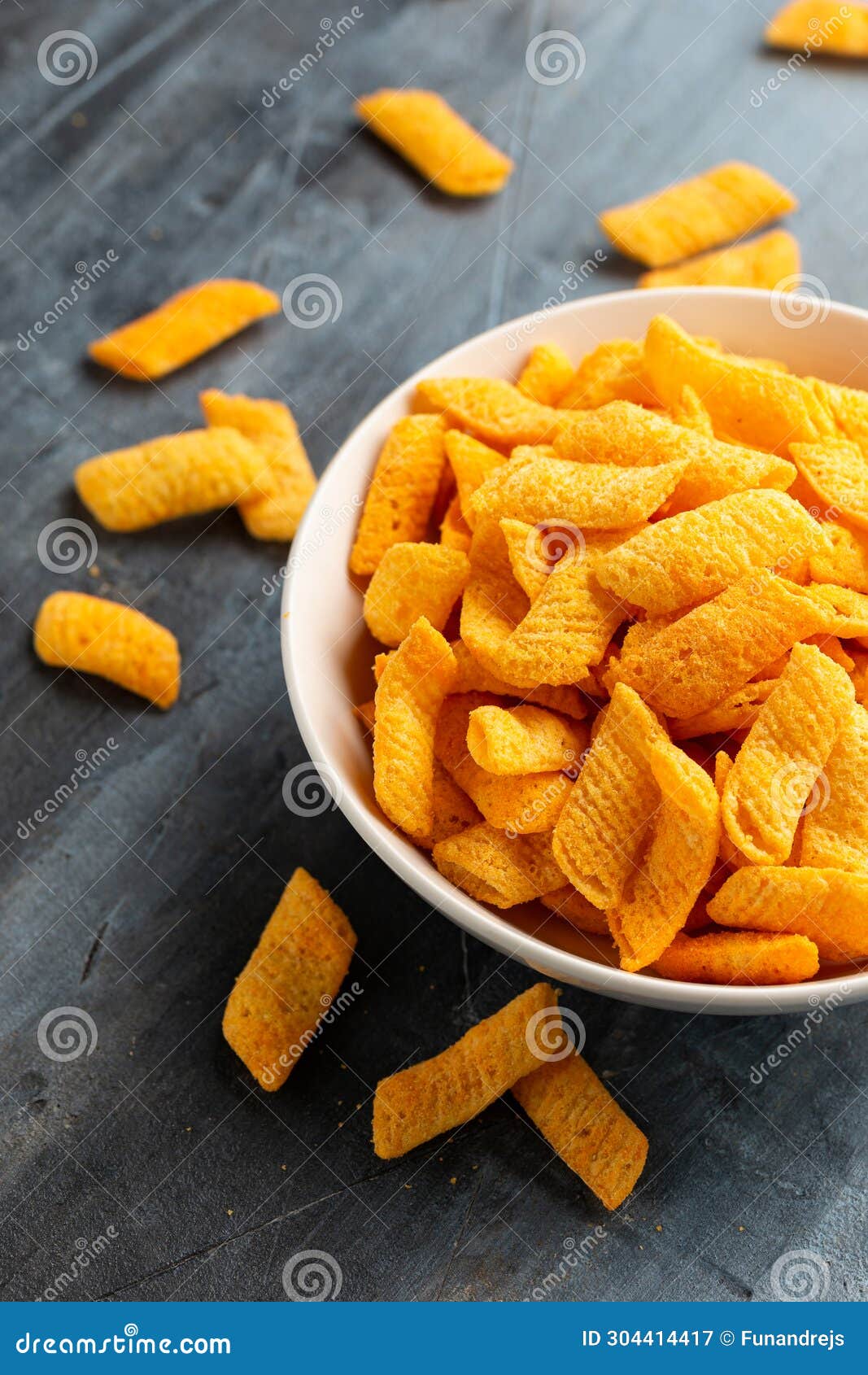 Crunchy Nacho Cheese Corn Snack in White Bowl Stock Image - Image of ...