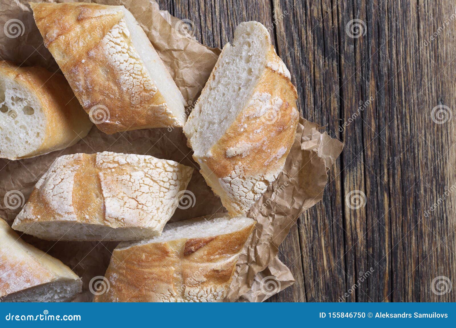 Crunchy slices of bread stock photo. Image of paper - 155846750