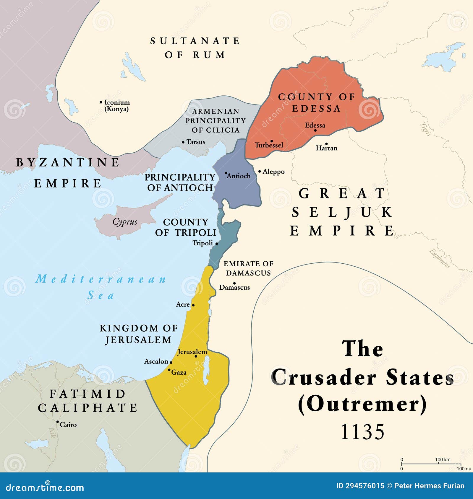 Crusader States, Map of Outremer at 1135, Created after the First ...