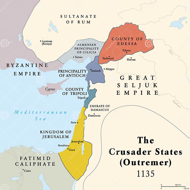 Crusader States, Map of Outremer at 1135, Created after the First ...