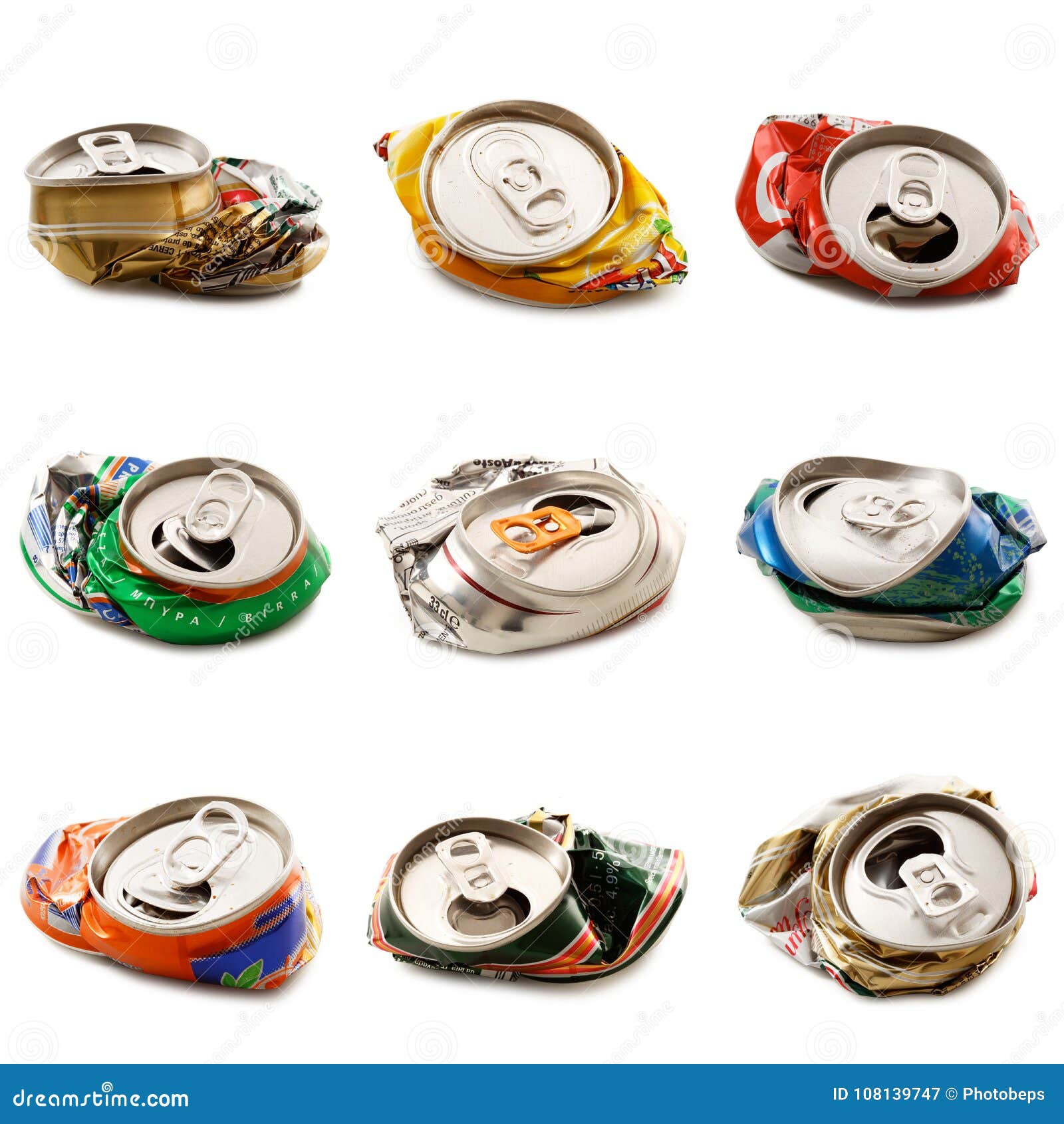 Crushed Aluminum Can Collage in White Background Editorial Photography ...