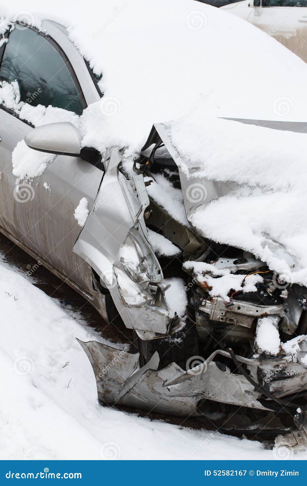 Crushed car in winter stock image. Image of destroyed - 52582167
