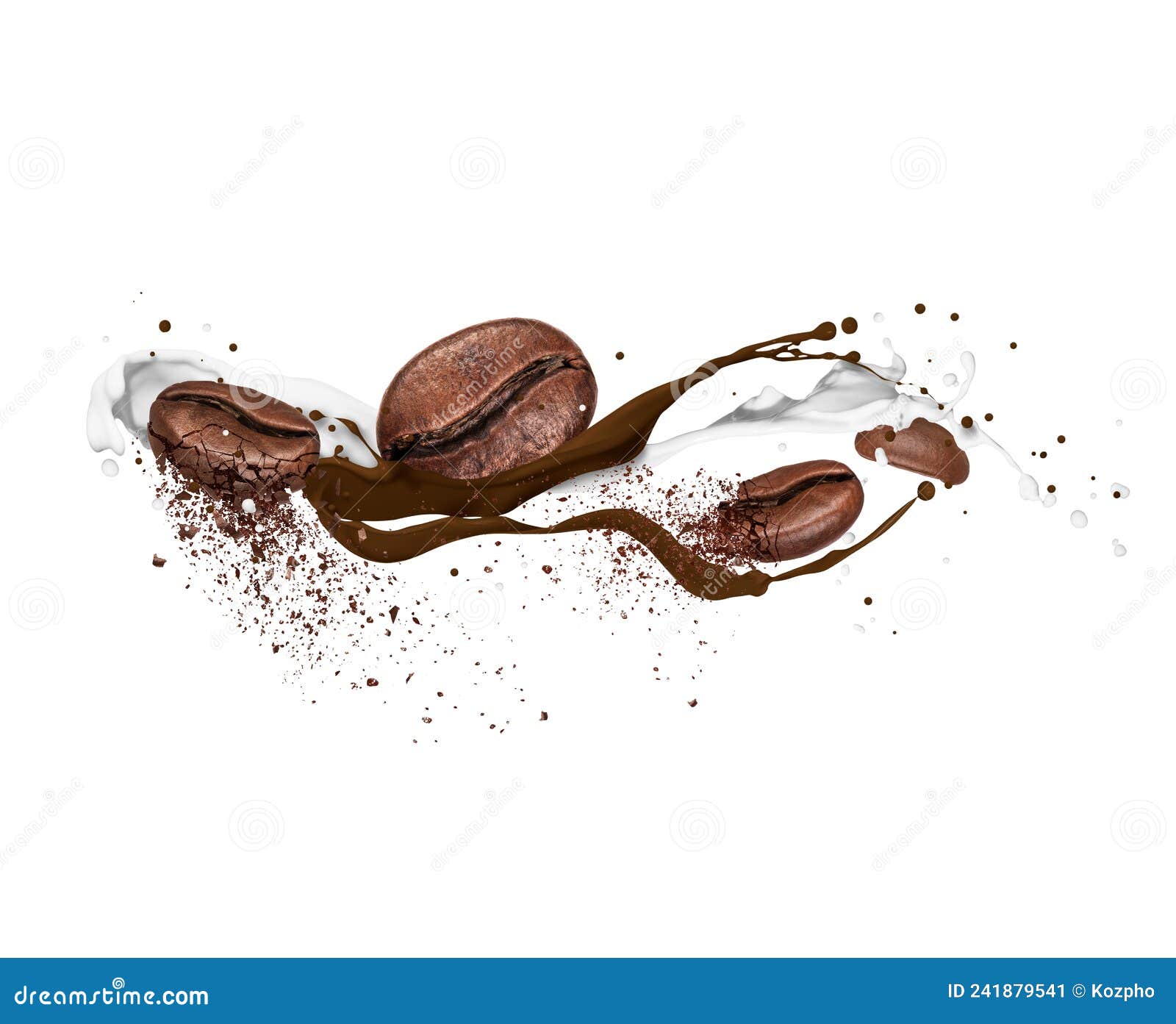Crushed Coffee Beans in Milk and Chocolate Splashes Stock Image - Image ...
