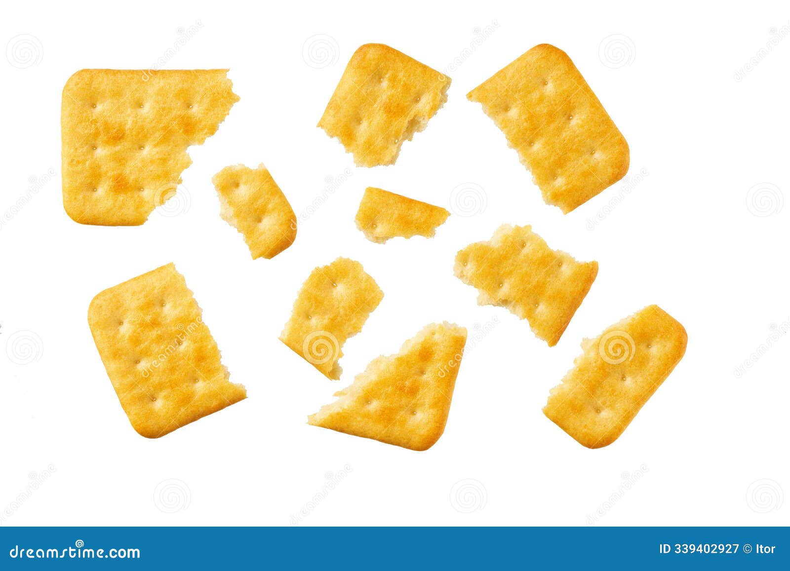 Broken Cheese Crackers Isolated on White Background, Top View Stock ...