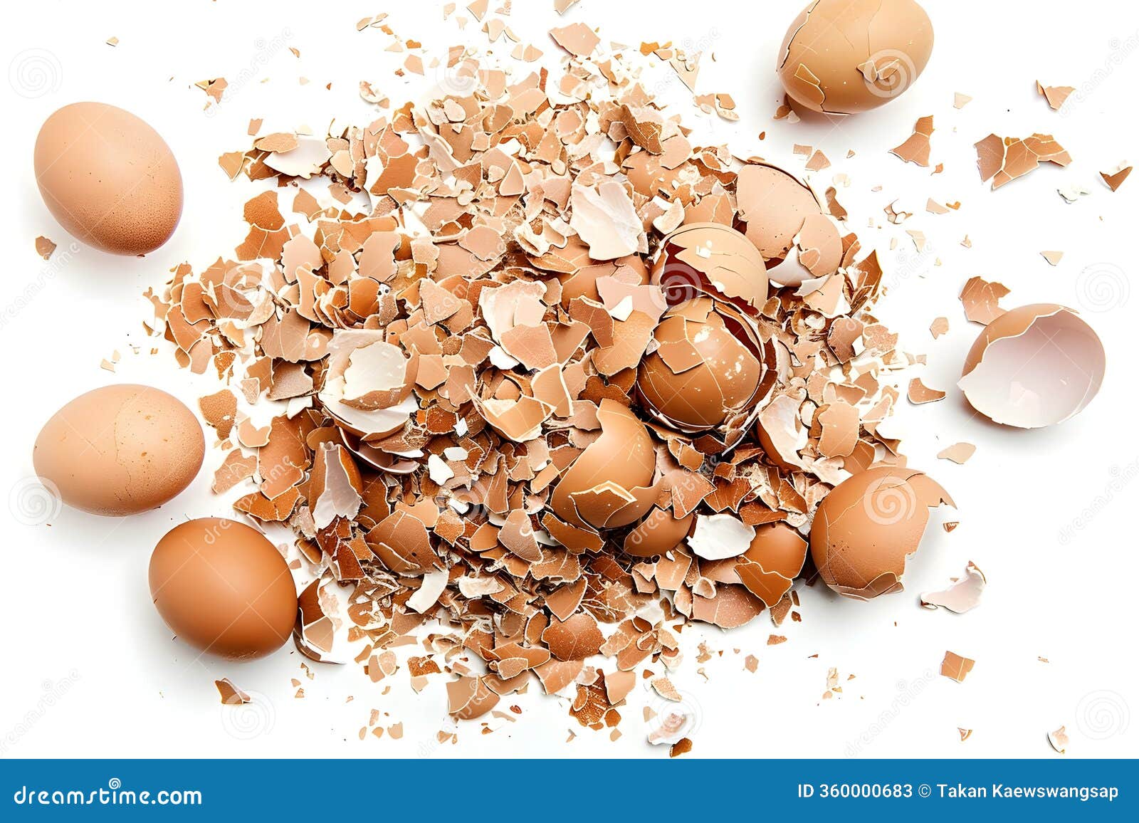 Crushed Eggshells in White Background with Broken Shells Around Stock ...