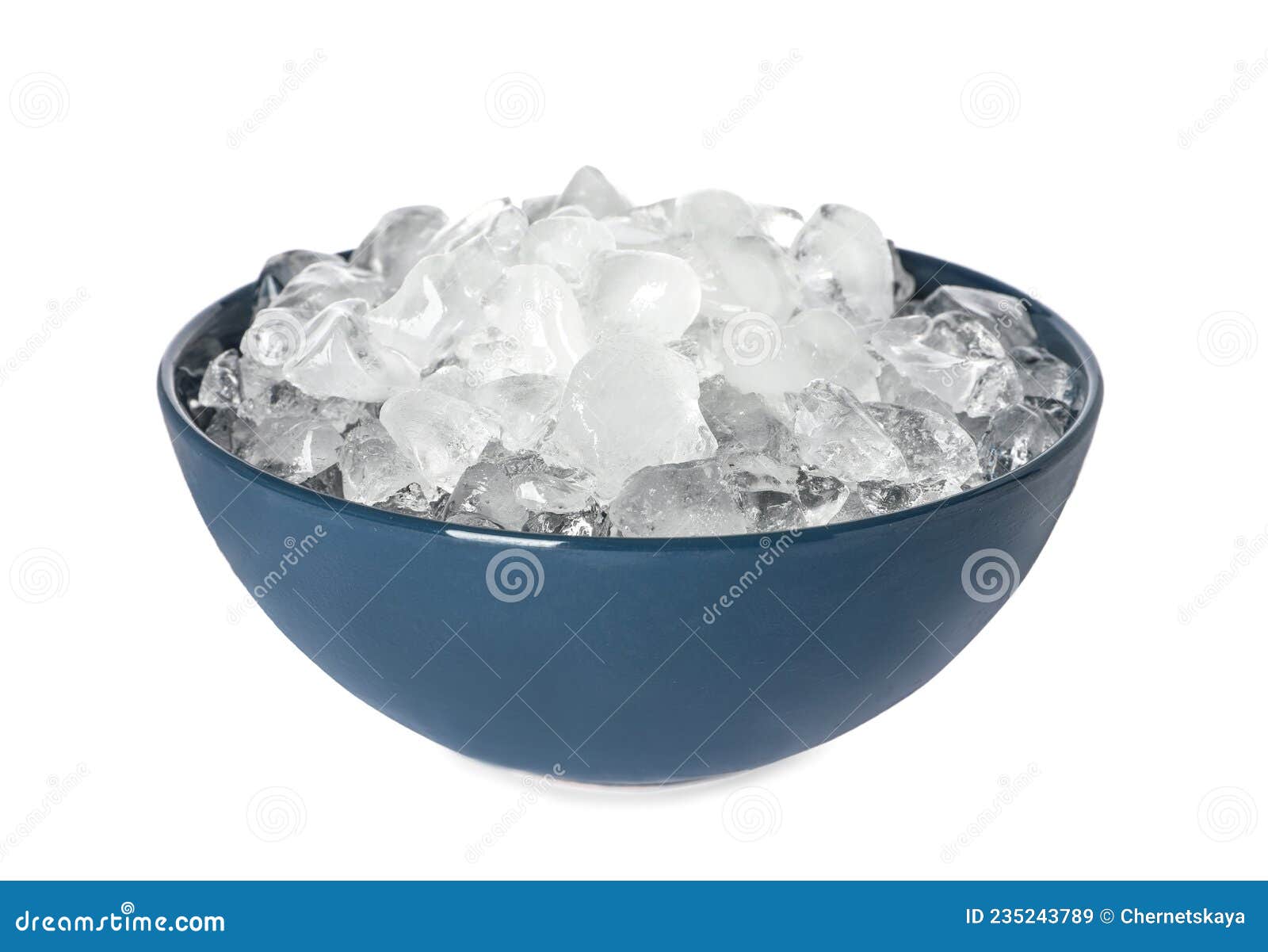 Crushed Ice in Bowl on White Background Stock Image - Image of blue ...