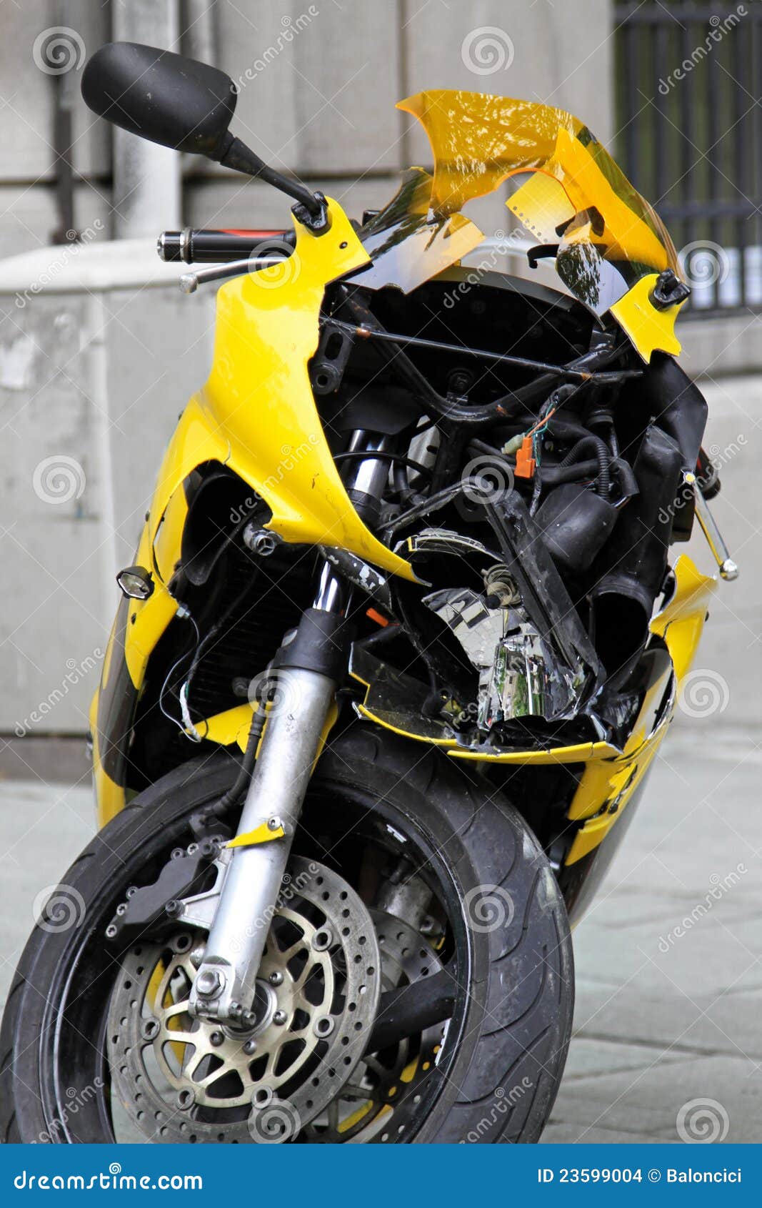 Crushed motorcycle stock photo. Image of motorcycle, front - 23599004