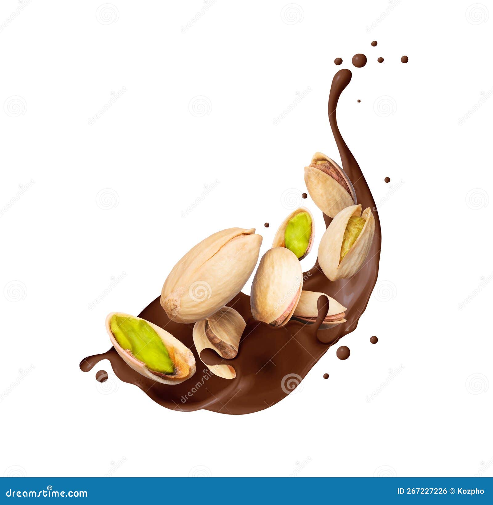 Crushed Pistachios in Chocolate Splash Isolated on a White Background ...