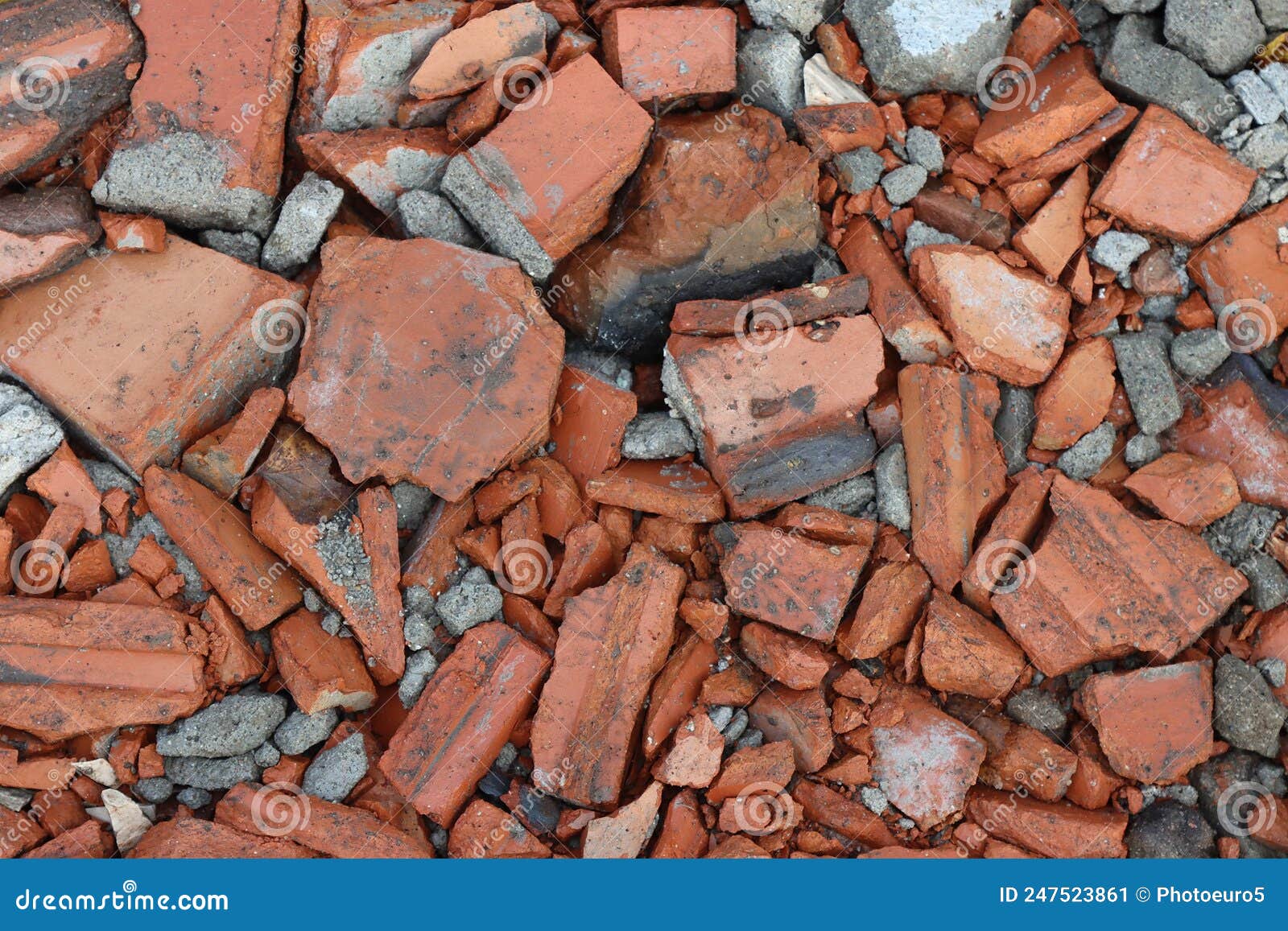 Crushed red ceramic bricks stock image. Image of construction - 247523861