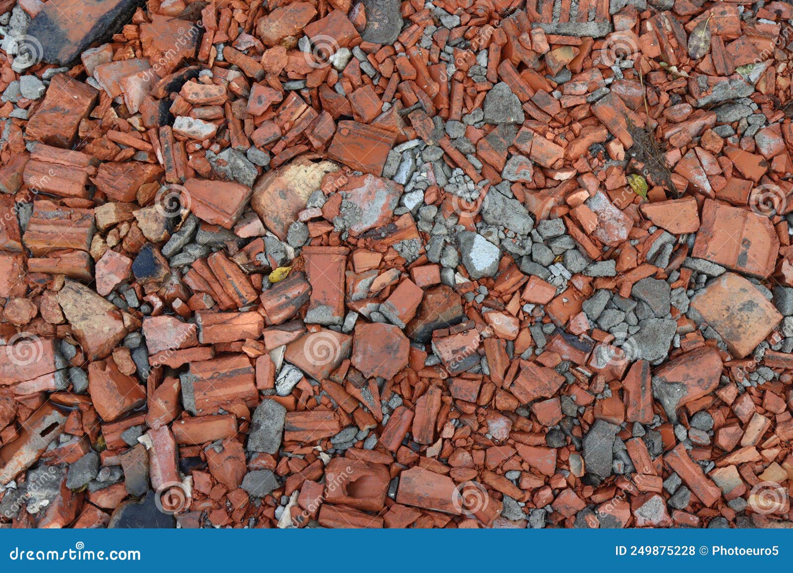 Crushed red ceramic bricks stock photo. Image of rubbish - 249875228