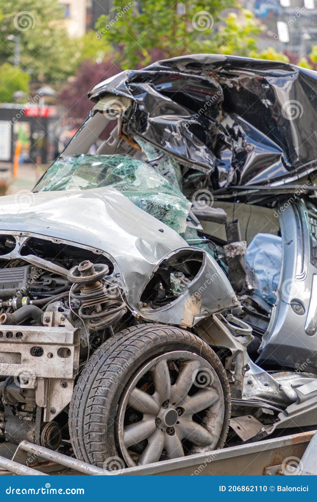 Crushed Small Car stock photo. Image of metal, auto - 206862110