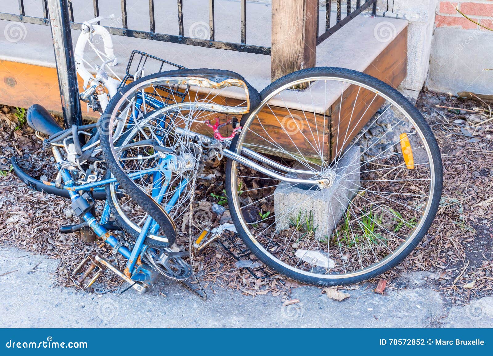 Crushed wreckage of a bike stock photo. Image of wheels - 70572852