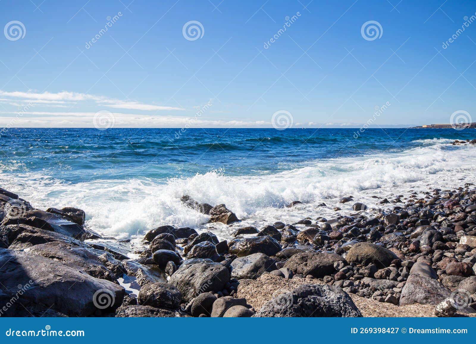 Crushing Waves of the Ocean at the Canarian Pebble Beach Stock Image ...