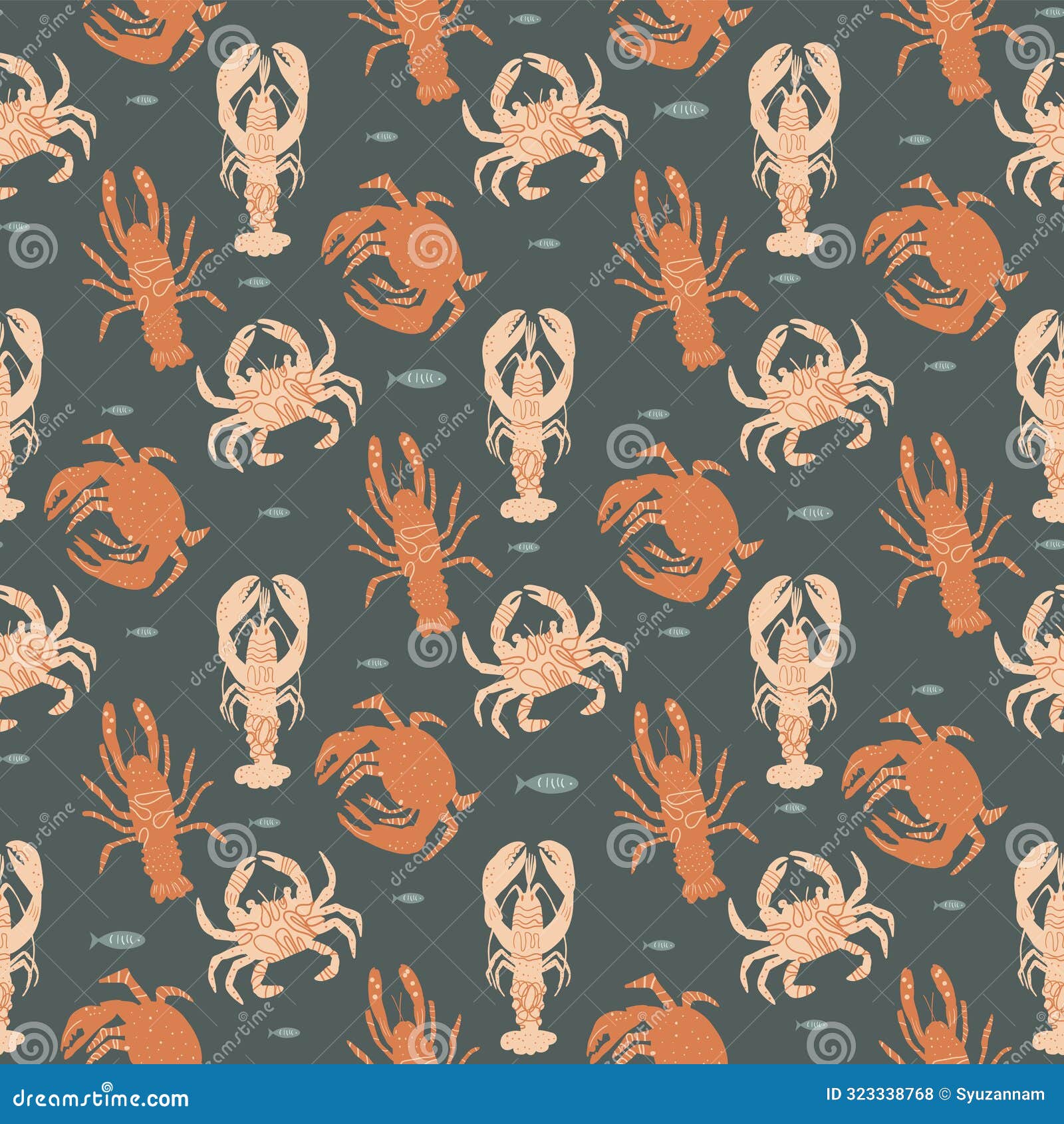 Crustaceans Seamless Pattern. Underwater World Endless Background ...