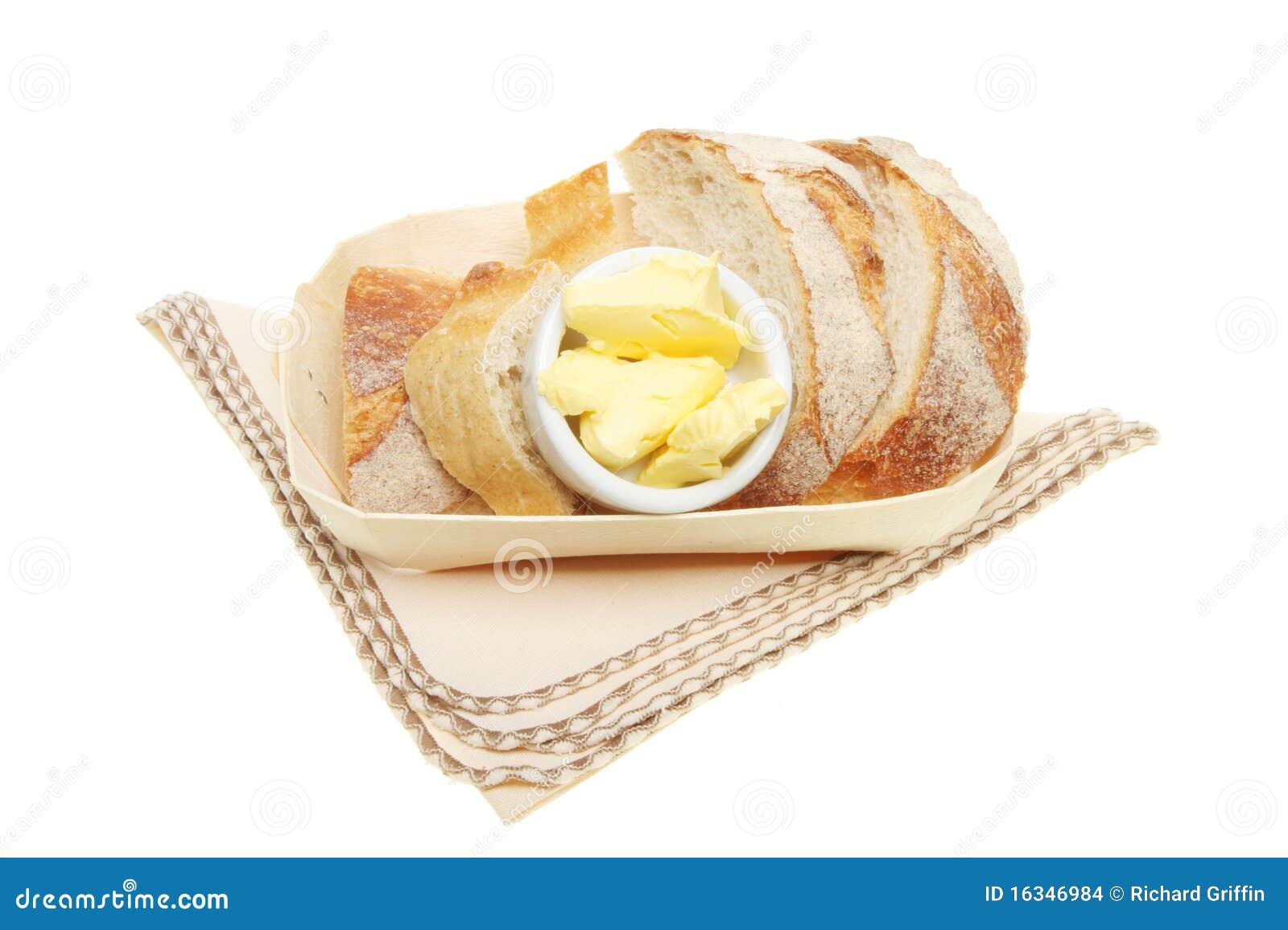 Crusty Bread and Butter in a Basket Stock Photo - Image of wooden, food ...