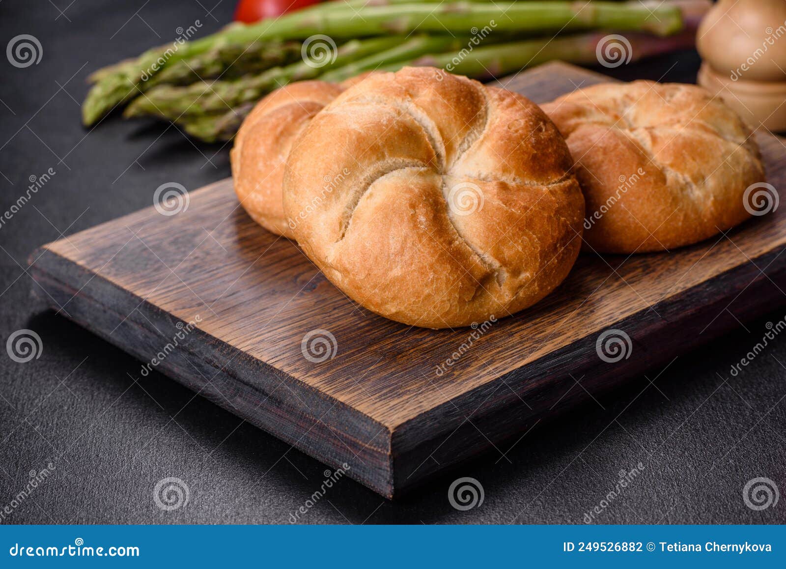 Crusty Round Bread Rolls, Known As Kaiser or Vienna Rolls on a Cutting ...