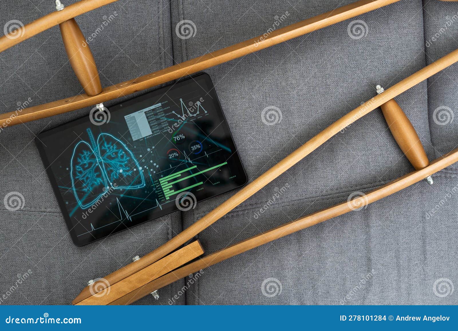 Crutches with Tablet, Recovery and Therapy Stock Photo - Image of ...