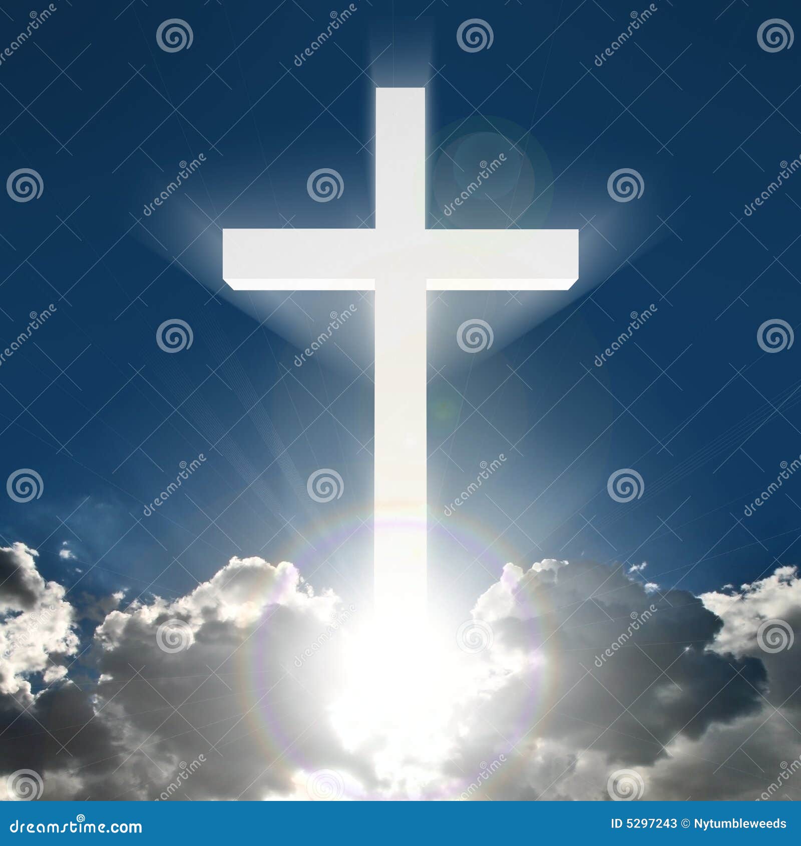 Cruz blanca 3D en cielo stock de ilustración. Ilustración de navidad ...