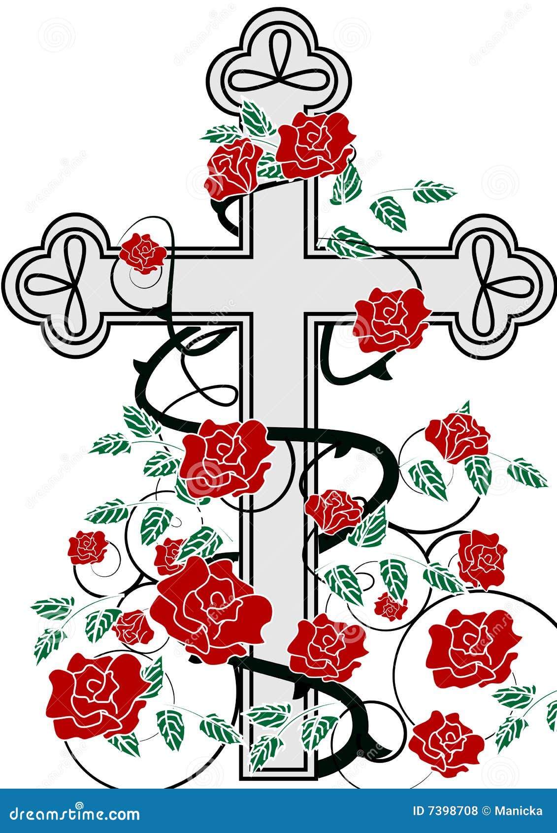 Cruz con las rosas ilustración del vector. Ilustración de silueta - 7398708