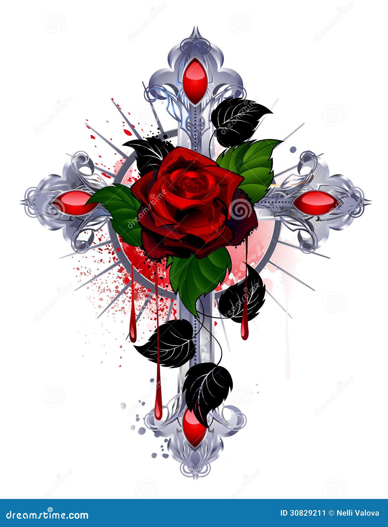 Cruz con una rosa roja ilustración del vector. Ilustración de flor ...