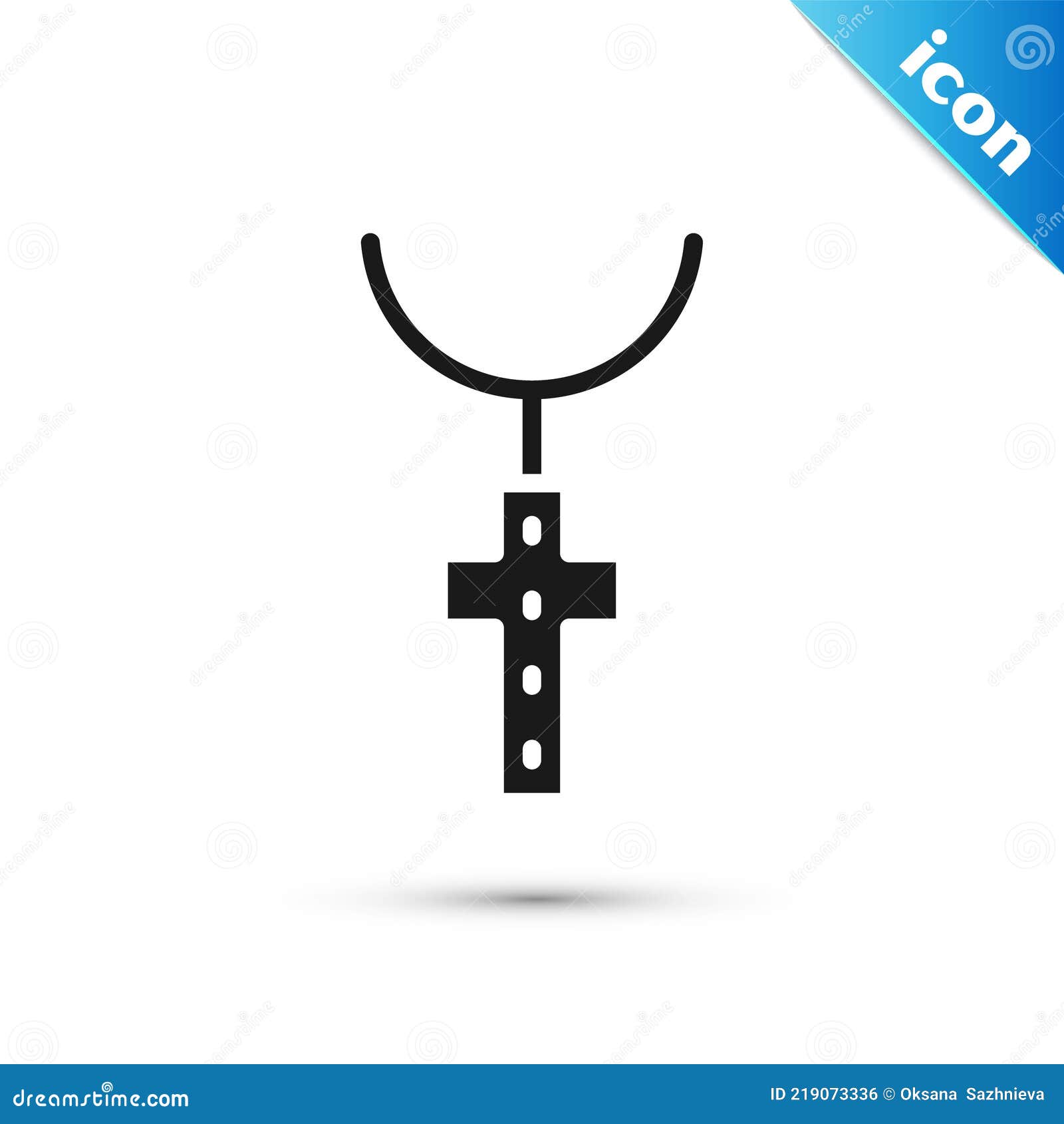 Cruz Cristiana Gris En Cadena Icono Aislado Sobre Fondo Blanco Cruz De