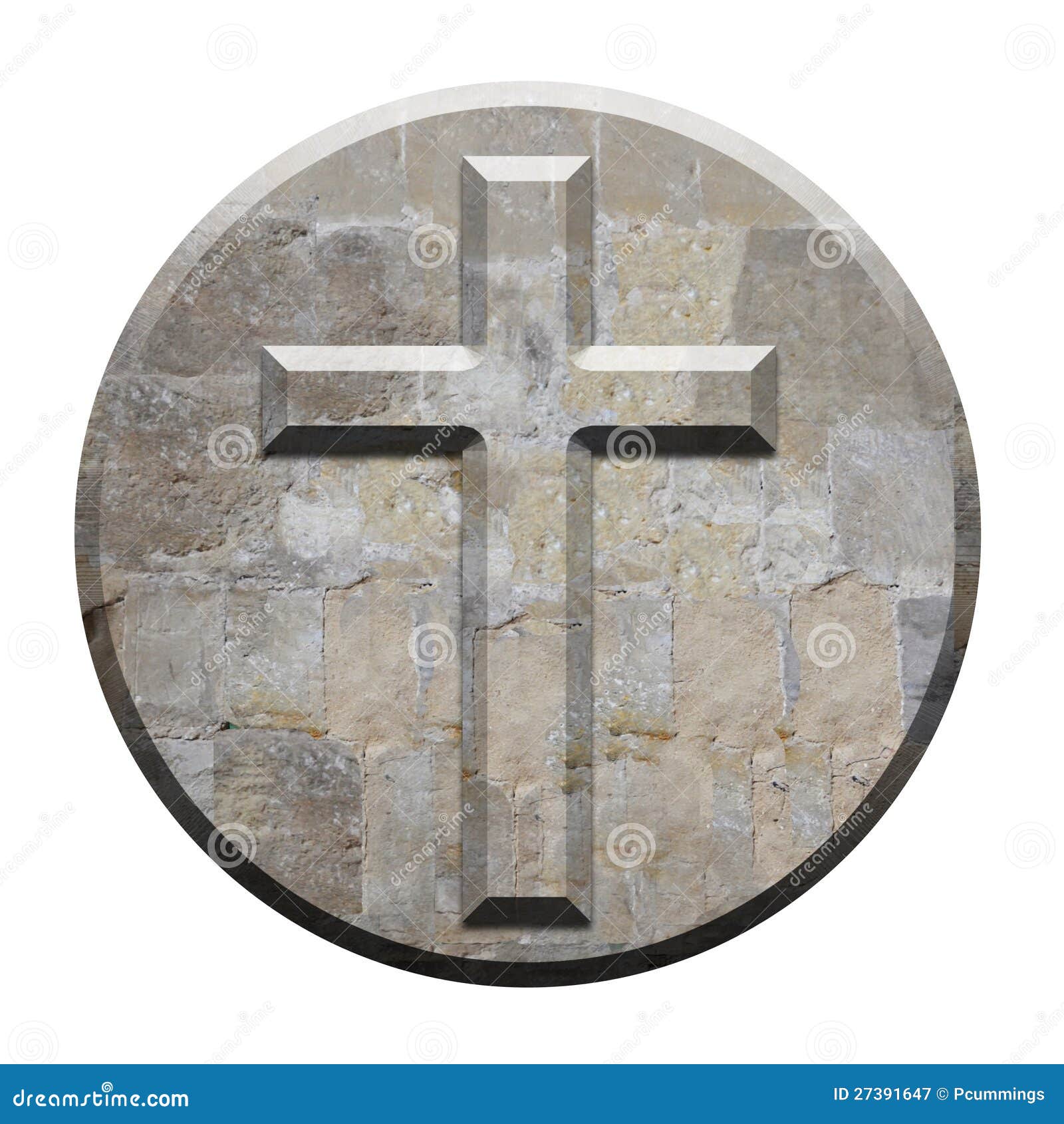 Cruz De Piedra Tallada En El Panel Biselado Circular Stock de ...