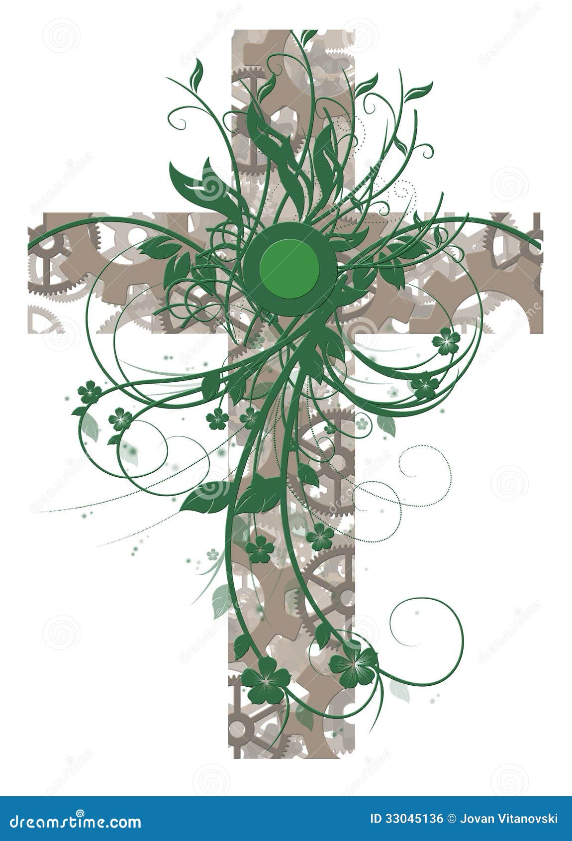 Cruz floral verde stock de ilustración. Ilustración de cristiano - 33045136