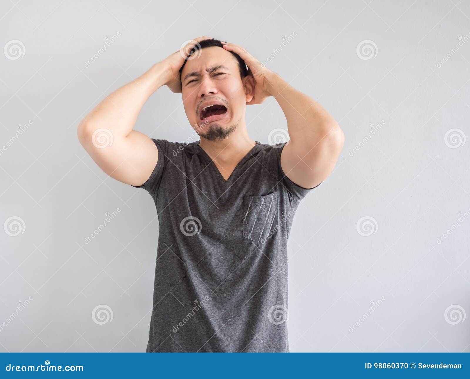 Cry Asian Man in Black T-shirt. Stock Photo - Image of face, hopeless ...