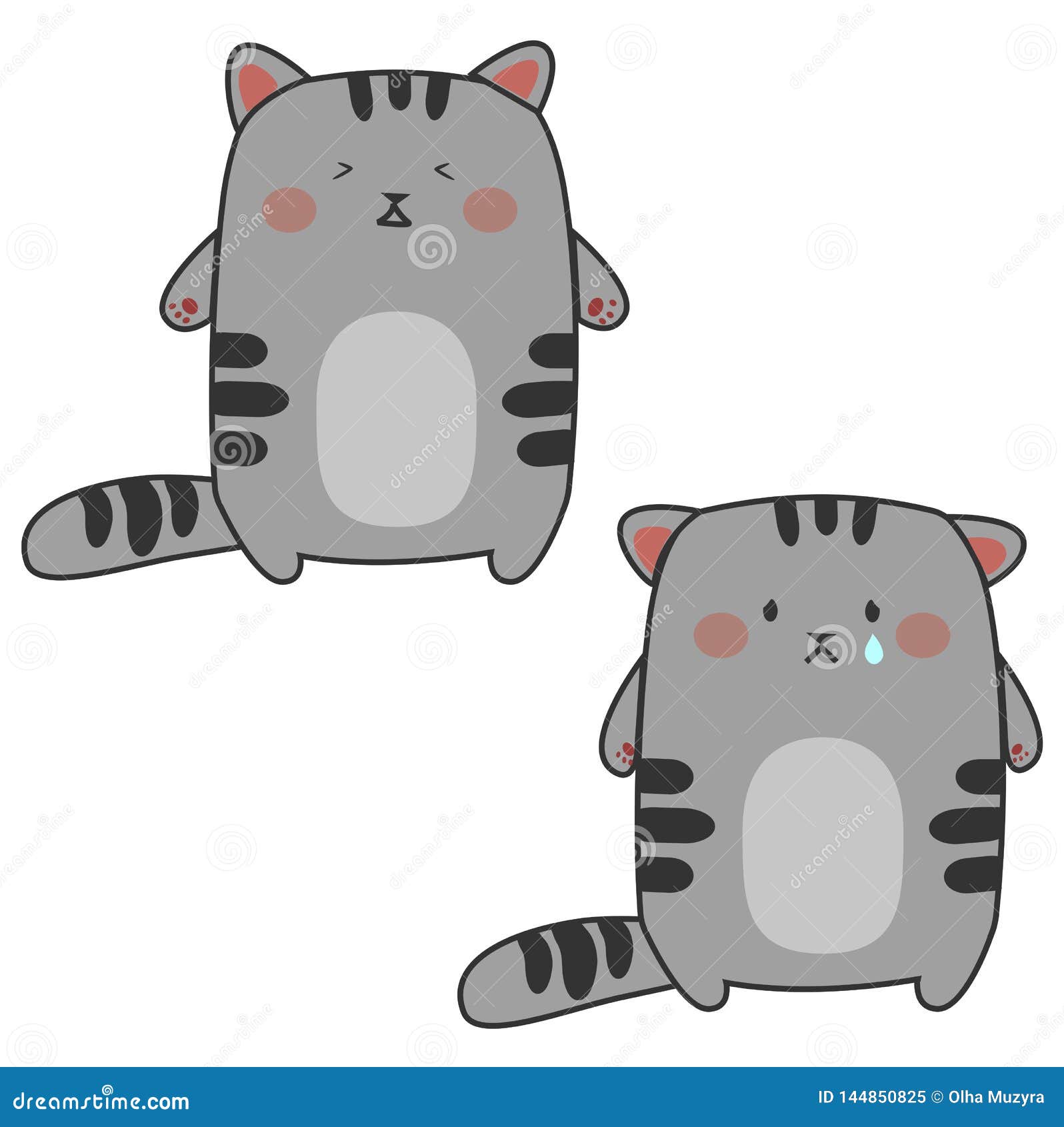 Cry Cats - Two Kawaii Stickers Stock Vector - Illustration of smile ...
