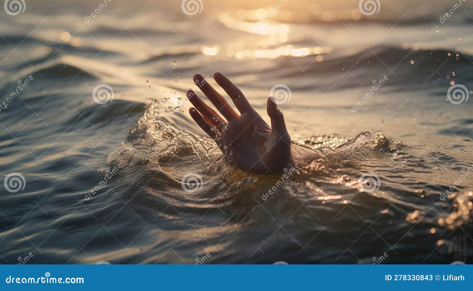 A Cry for Help, a Hand Reaching from the Ocean. Generative AI Stock ...