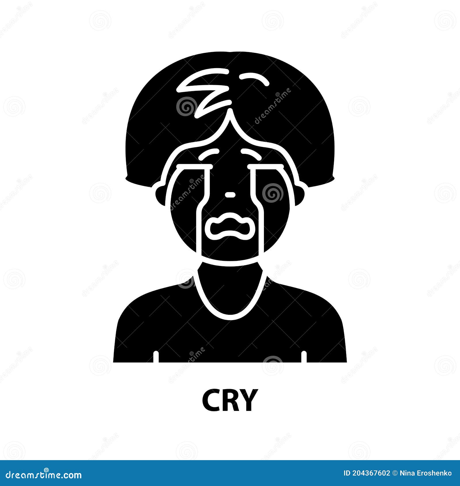 Cry Icon, Black Vector Sign with Editable Strokes, Concept Illustration ...