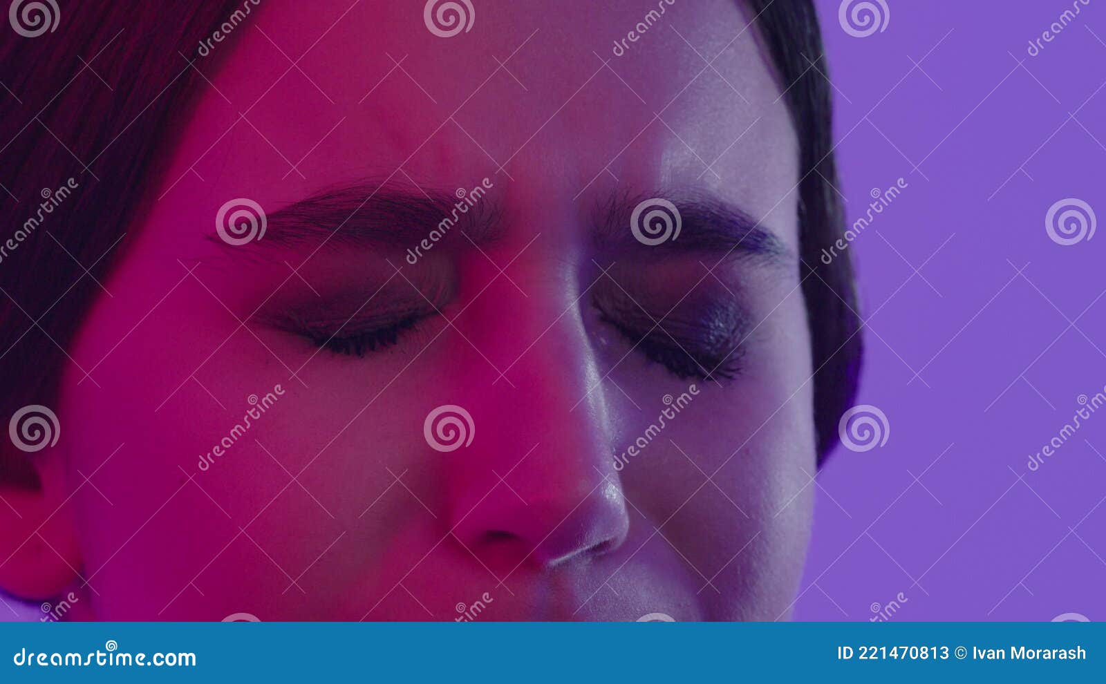 Cry For Not Accepting Yourself Girl Crying In Neon Light Stock Video