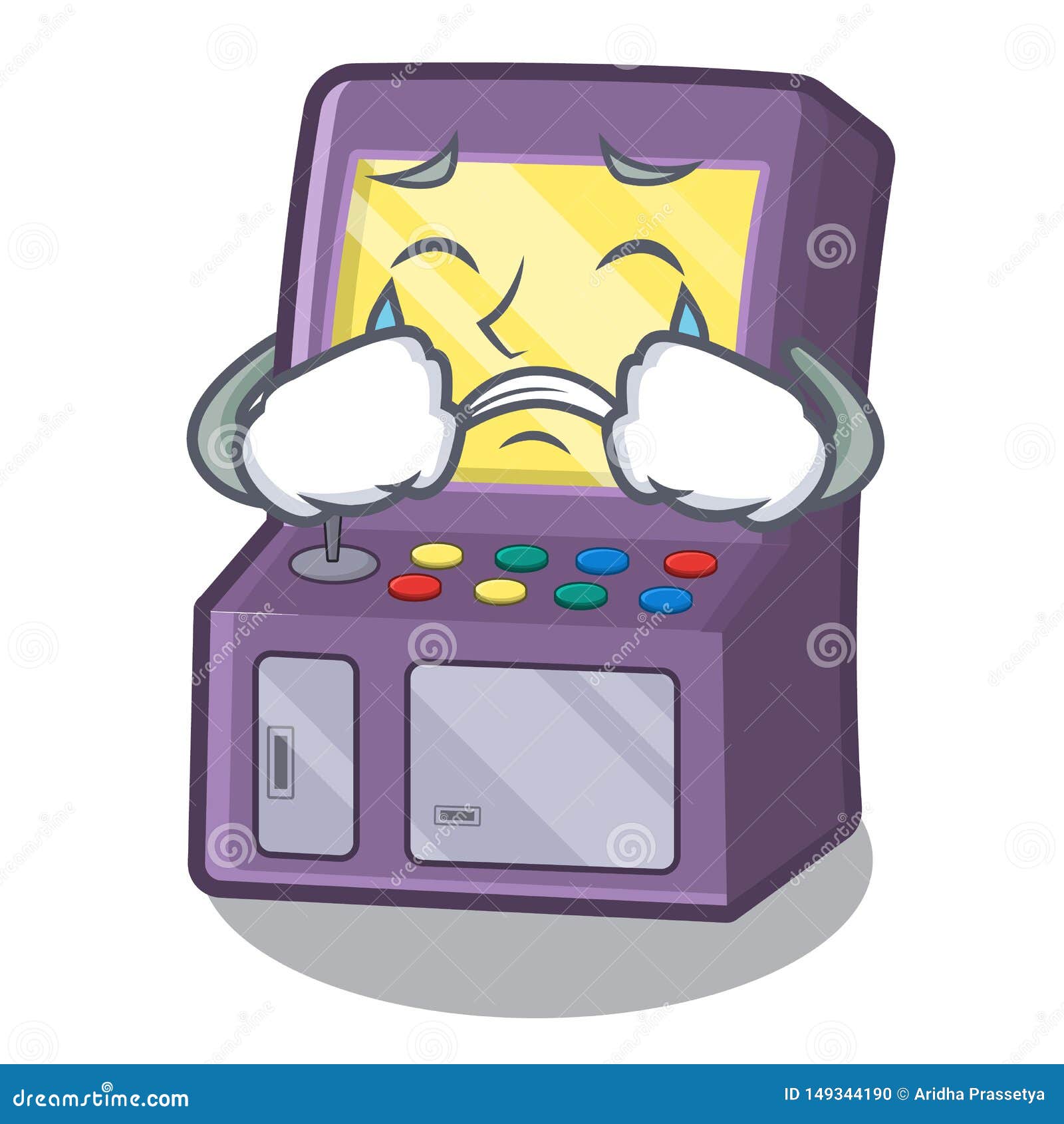 Crying Arcade Machine Next To Mascot Table Stock Vector - Illustration ...
