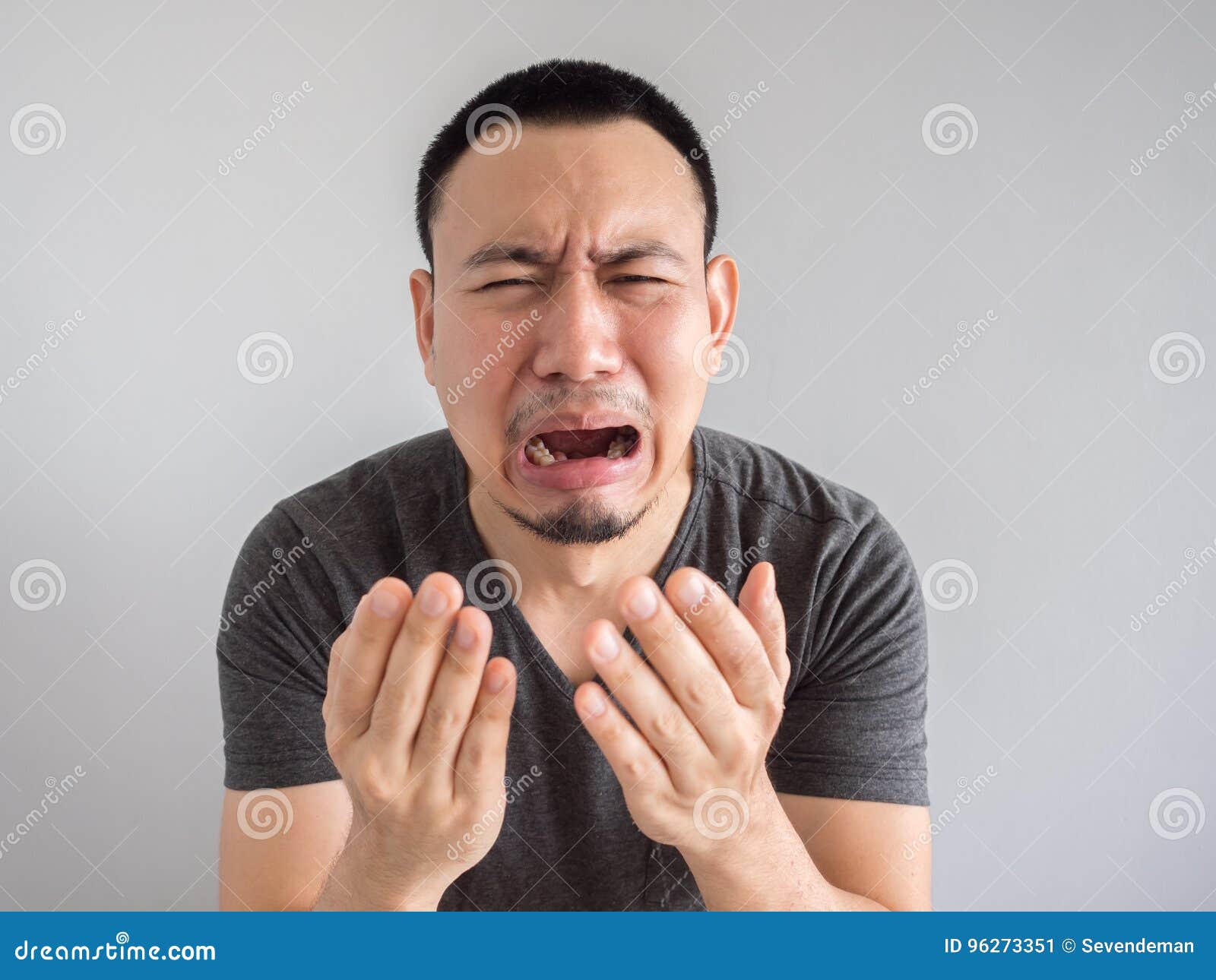Cry Asian Man in Black T-shirt. Stock Image - Image of crying, helpless ...