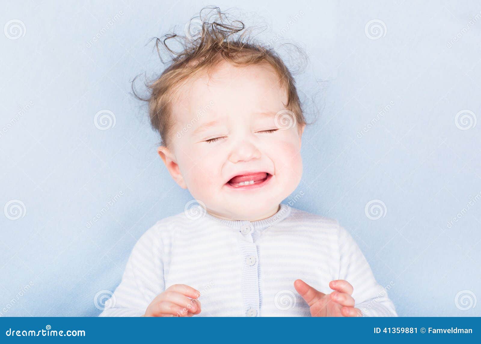 Crying Baby on a Blue Blanket Stock Image - Image of newborn, infant ...