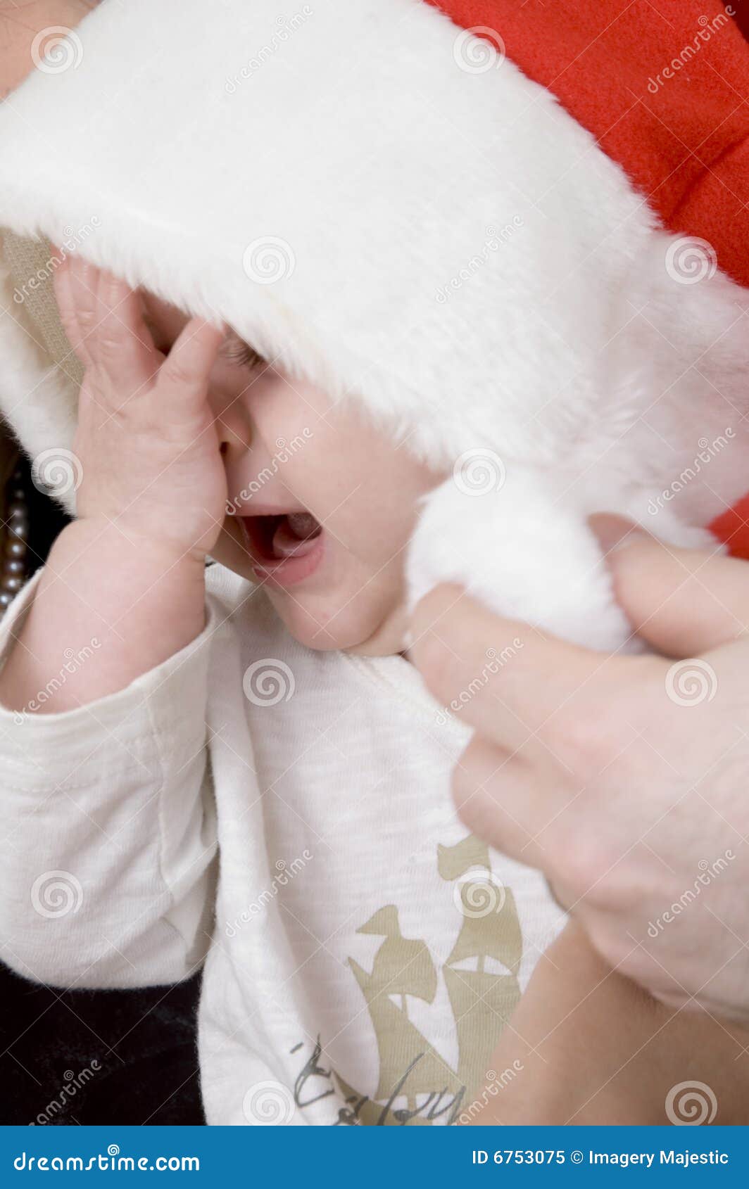 Crying Baby with Christmas Hat Stock Image - Image of innocence ...