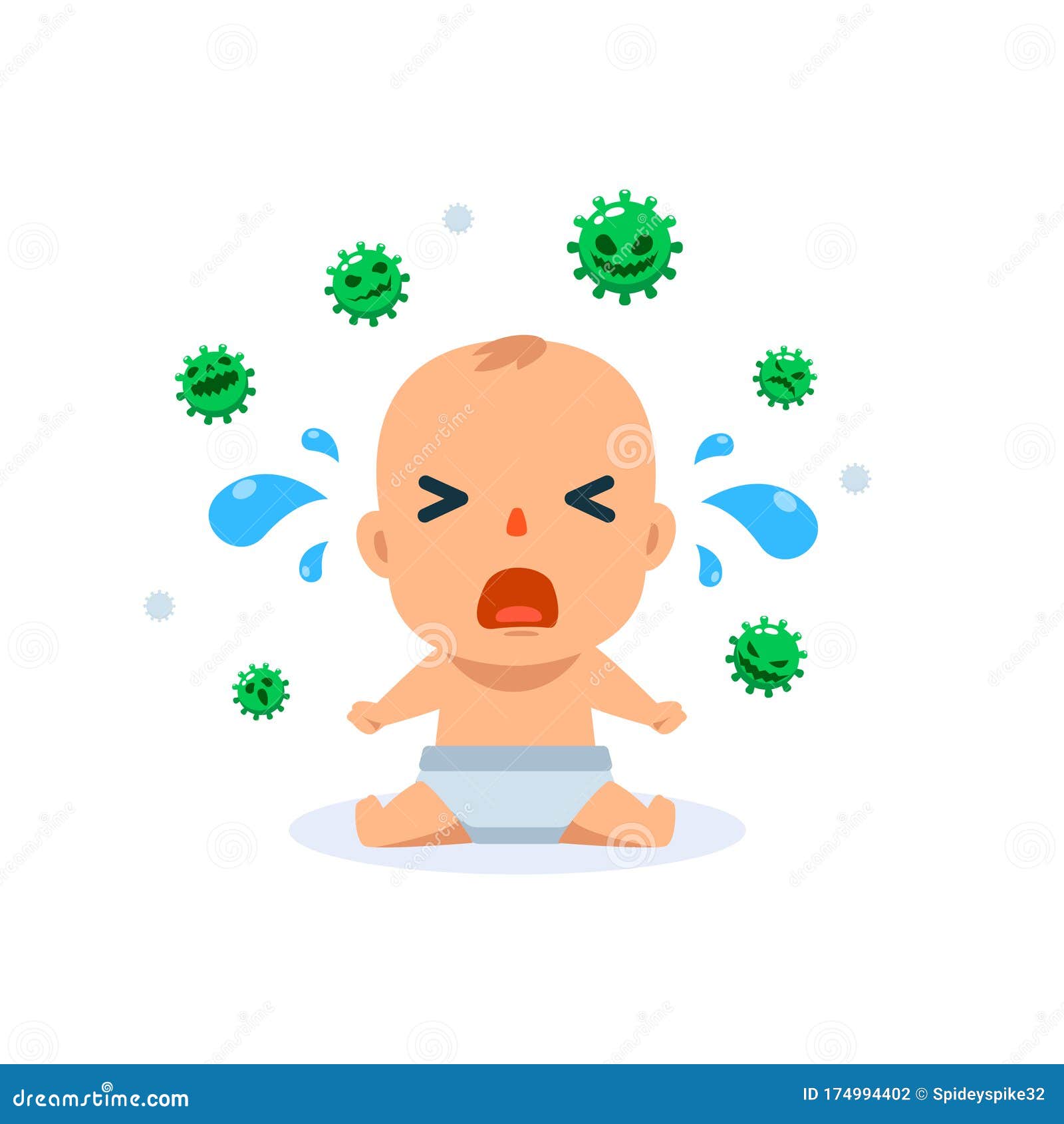 A Crying Baby and Lot of Germ. Isolated Vector Illustration Stock ...