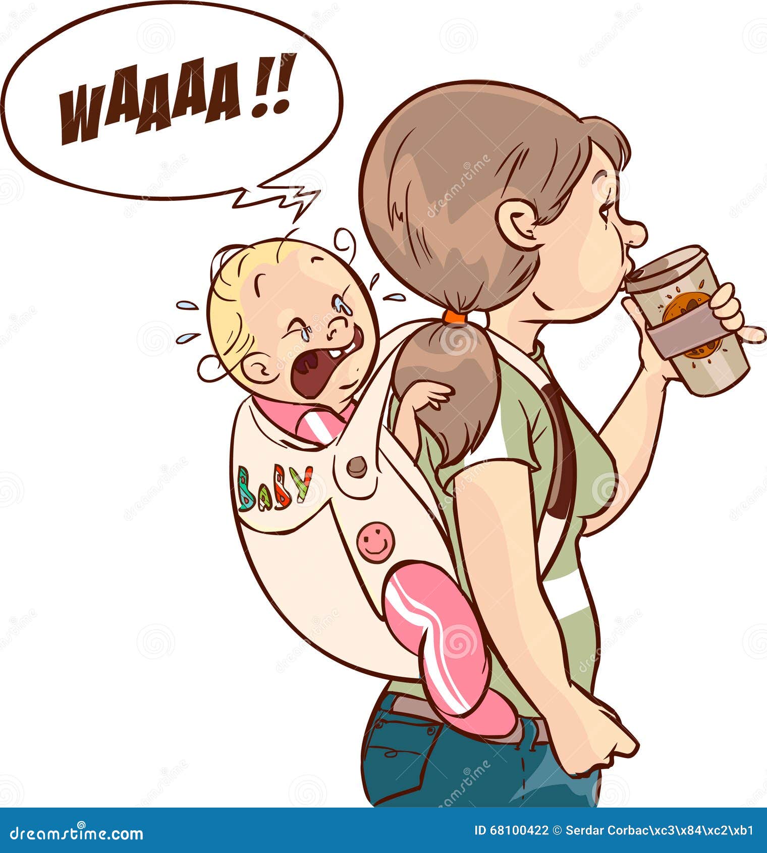 Crying Baby And Mother Cared Vector Drawing | CartoonDealer.com #68100422
