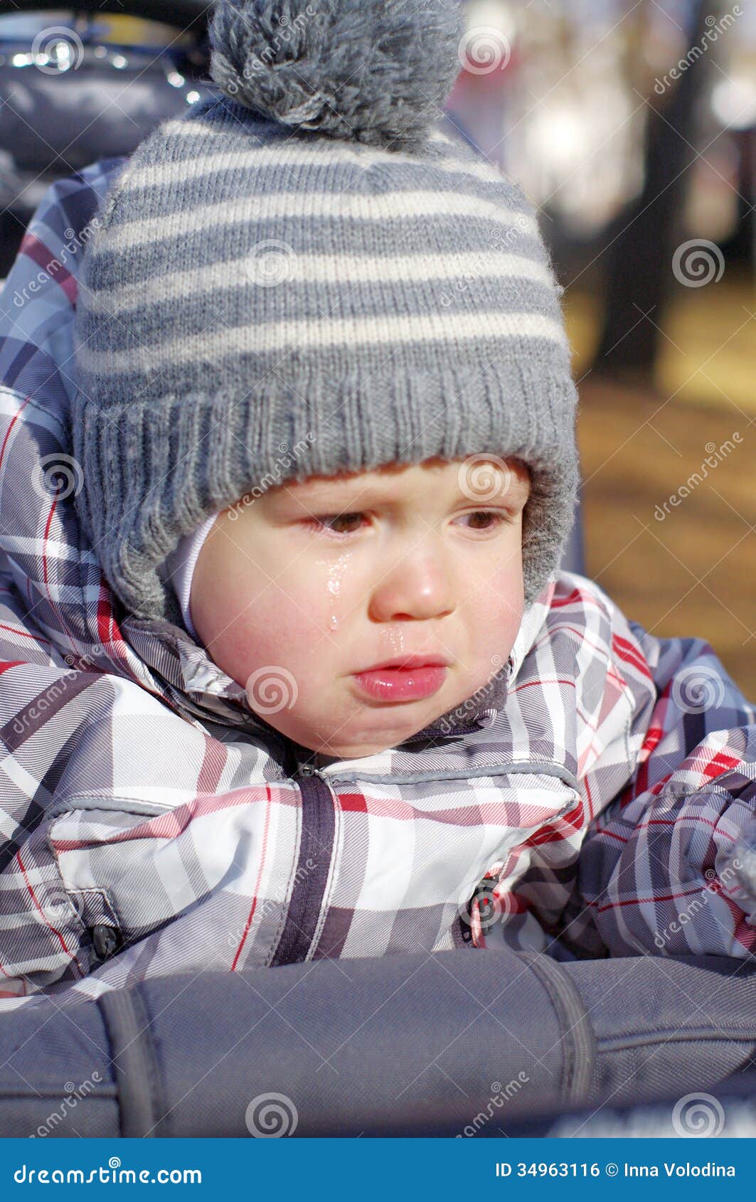 Crying Baby Outdoors in Baby Buggy Stock Photo - Image of adorable ...