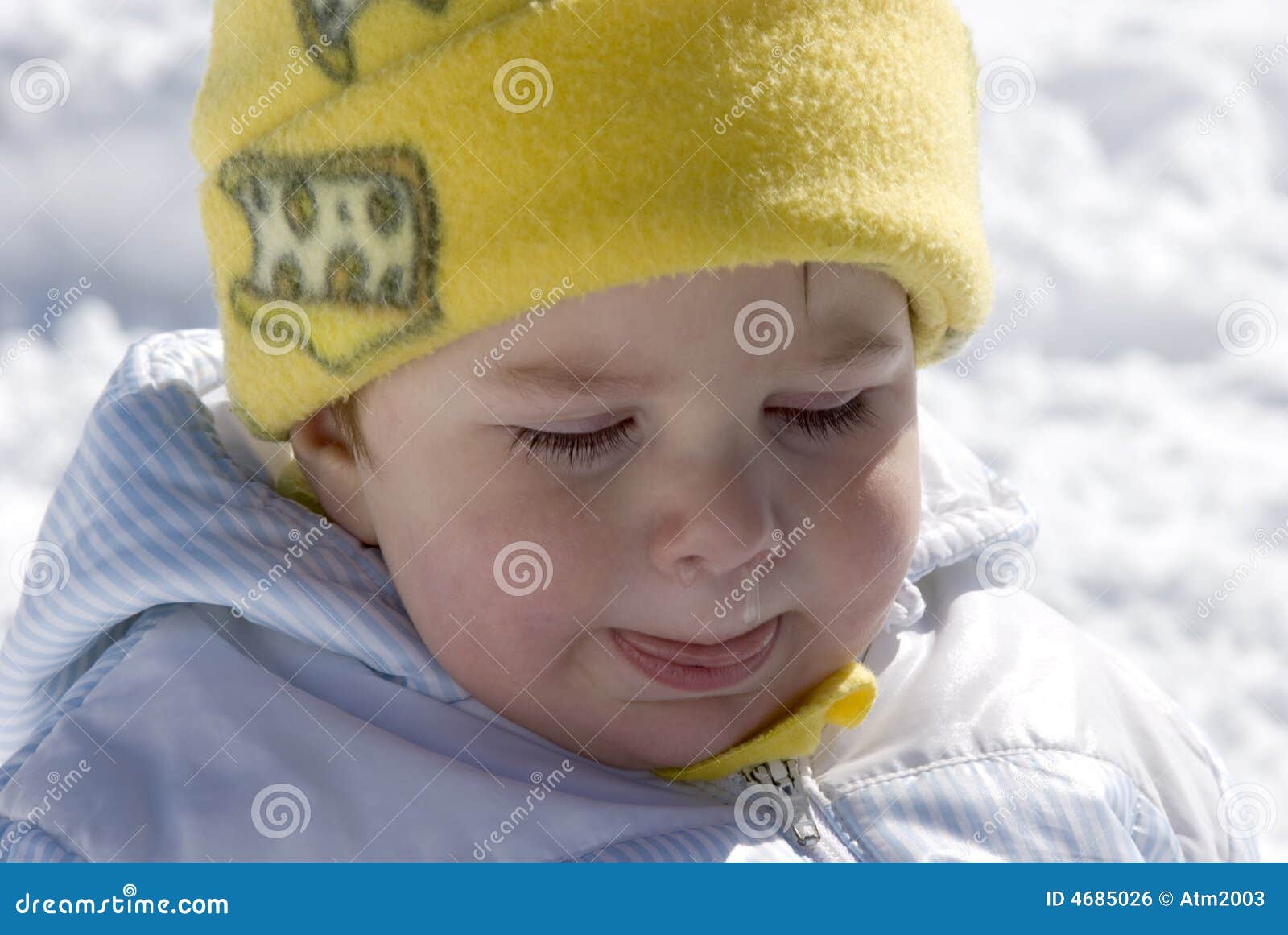 Crying baby on the snow stock photo. Image of precious - 4685026