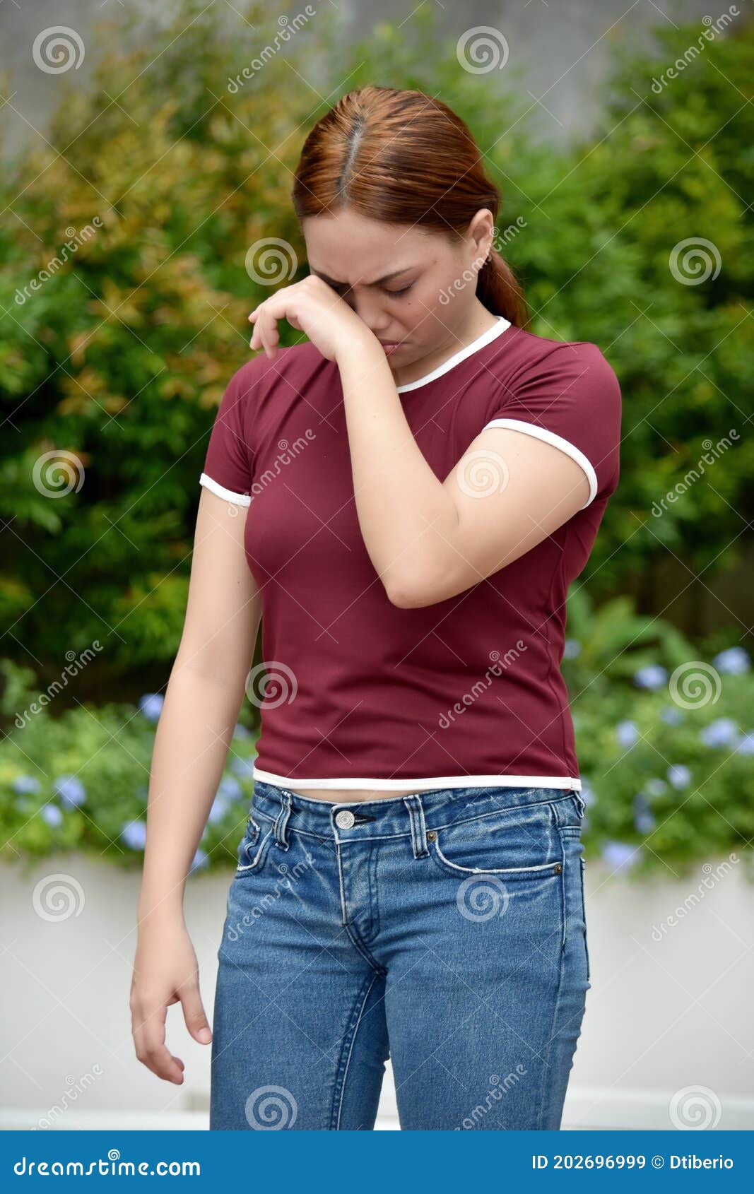 Crying Beautiful Redhead Female at Park Stock Image - Image of feelings ...