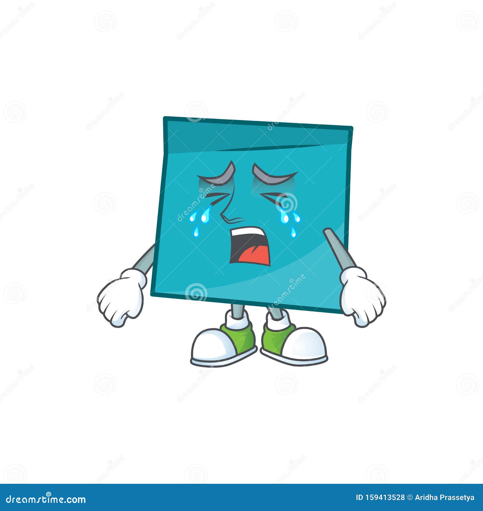 Crying Blue Rectangle Sticker Paper on White Background. Stock Vector ...