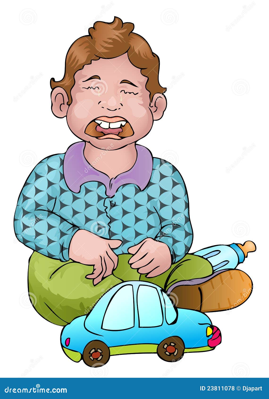 Crying boy and car toy stock vector. Illustration of cute - 23811078