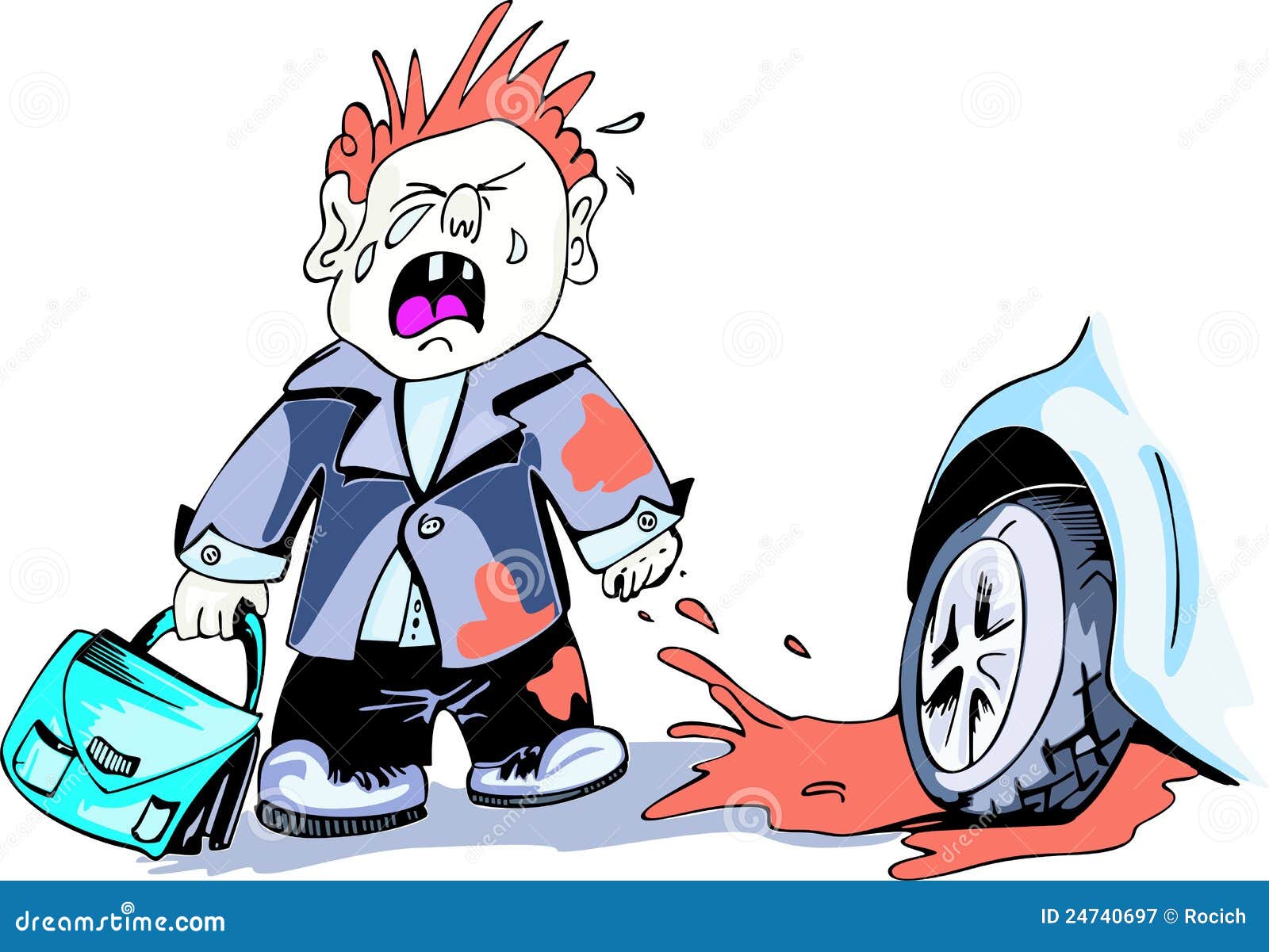 Crying boy and car wheel stock vector. Illustration of schoolchild ...