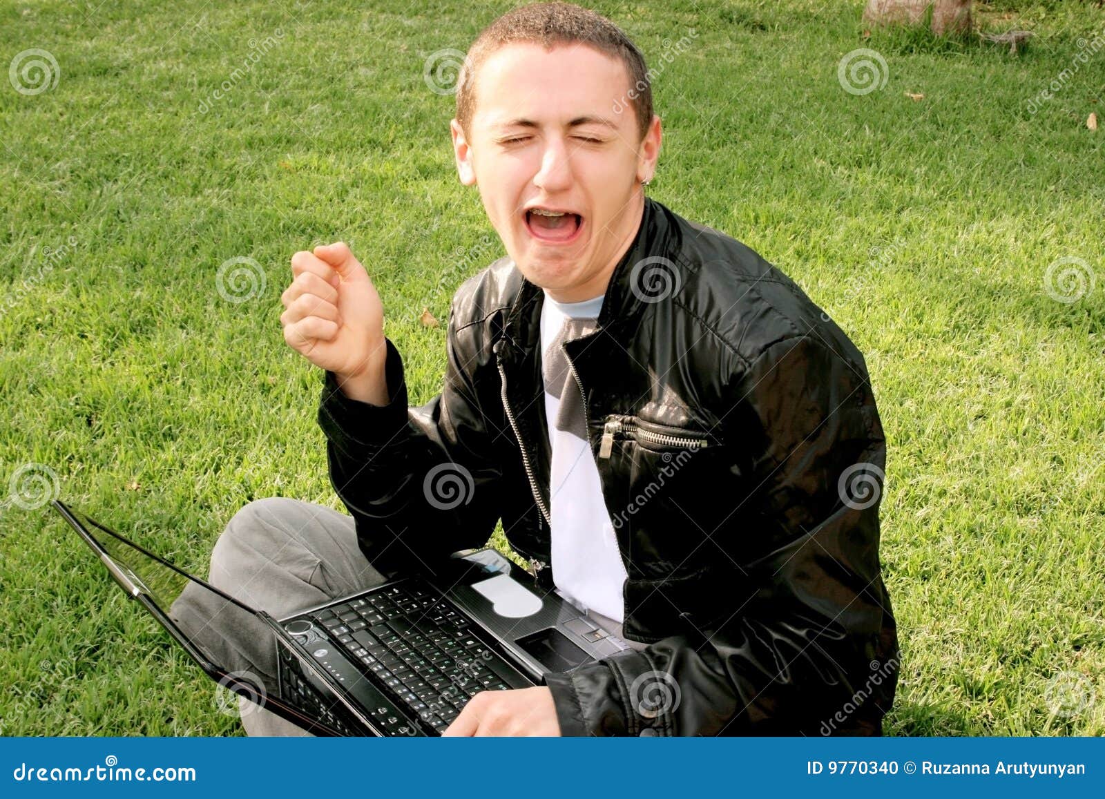 Crying boy with laptop stock photo. Image of outdoor, businessman - 9770340