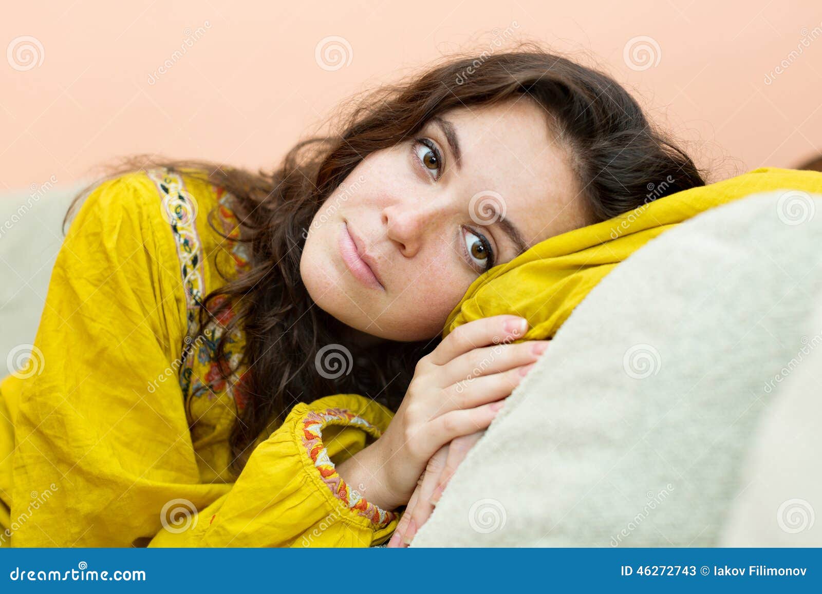 Crying brunette girl stock image. Image of loneliness - 46272743