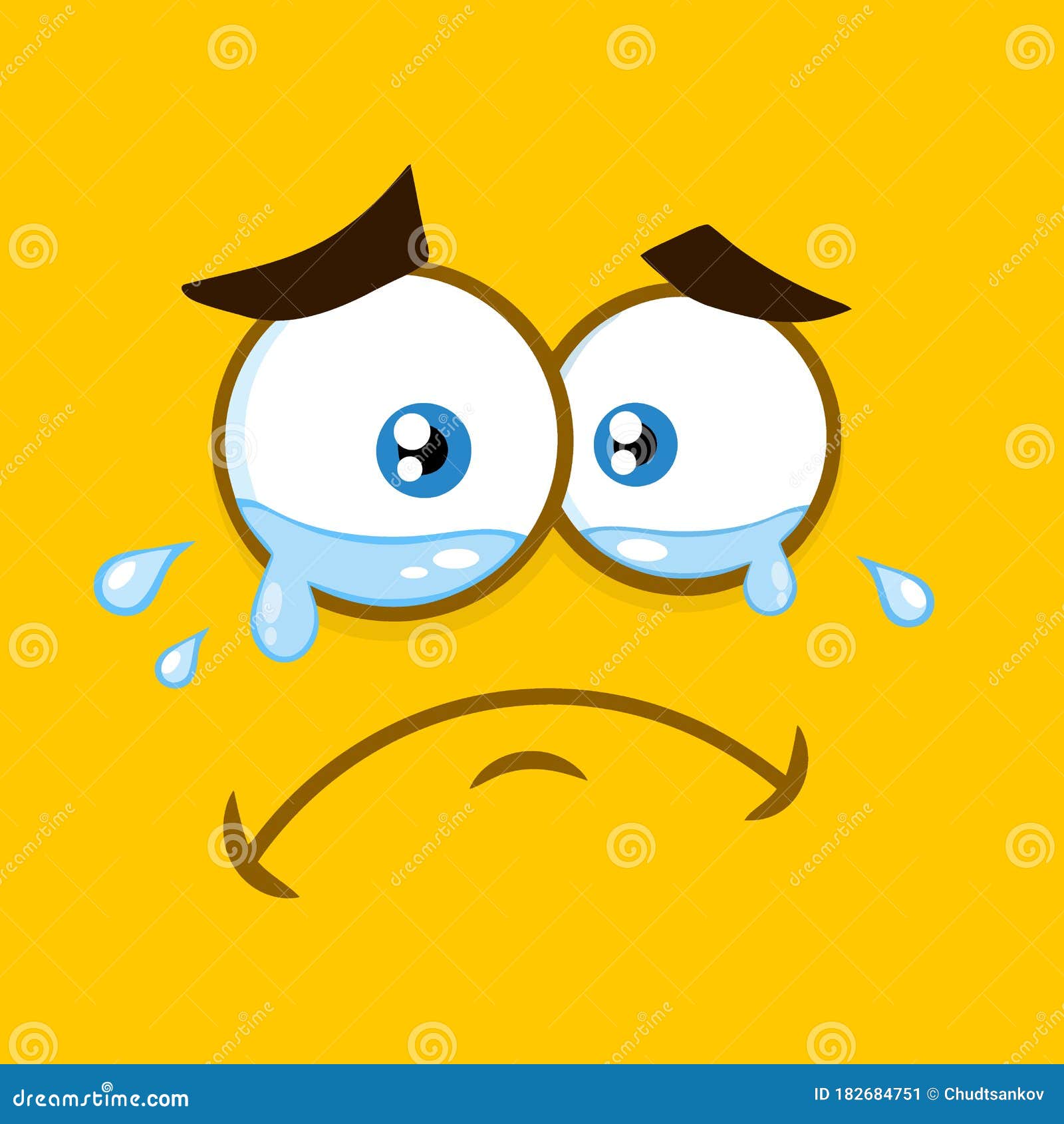Crying Cartoon Square Emoticons with Tears and Expression Stock Vector ...