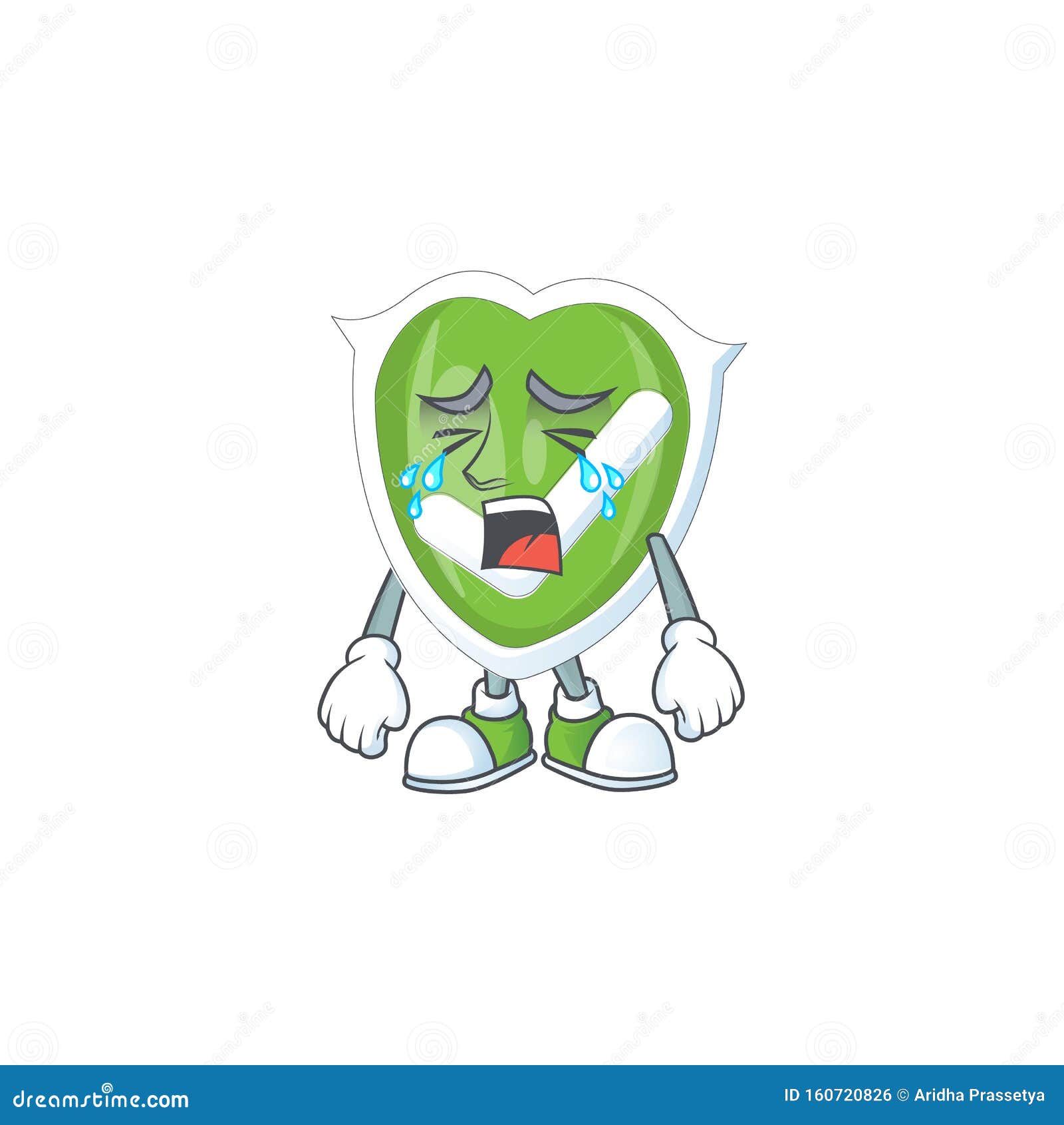 Crying Checkmark Shield with Cartoon Character Shape. Stock Vector ...
