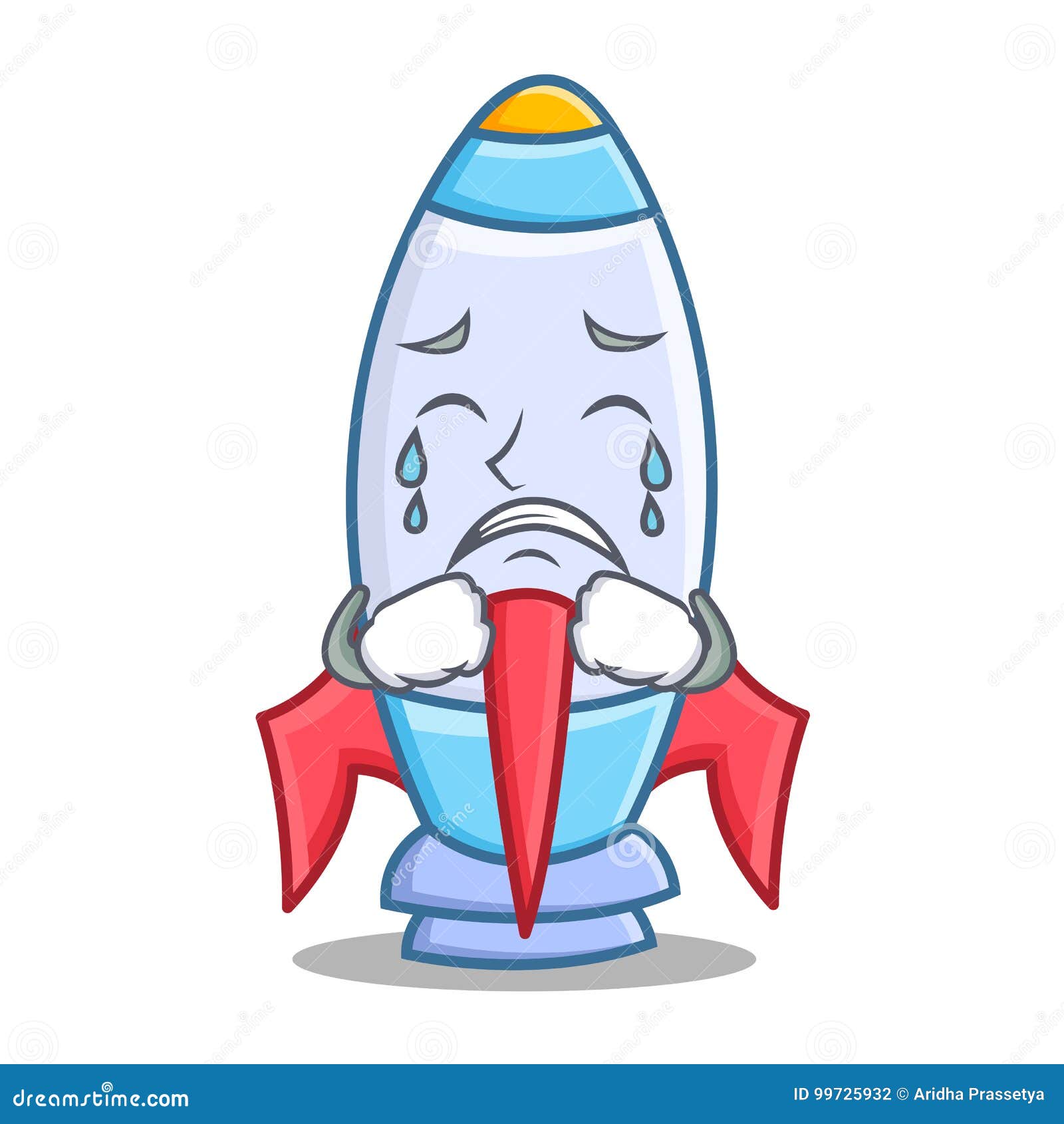 Crying Cute Rocket Character Cartoon Stock Vector - Illustration of ...